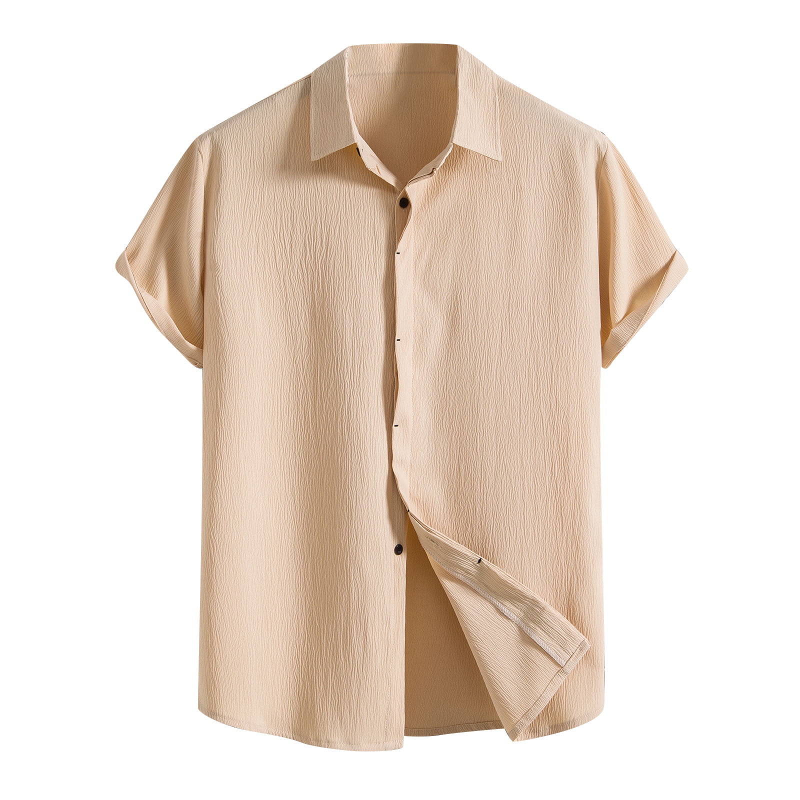Shirts for Men Casual Solid Turndown Short Sleeve Button Closure Shirt ...