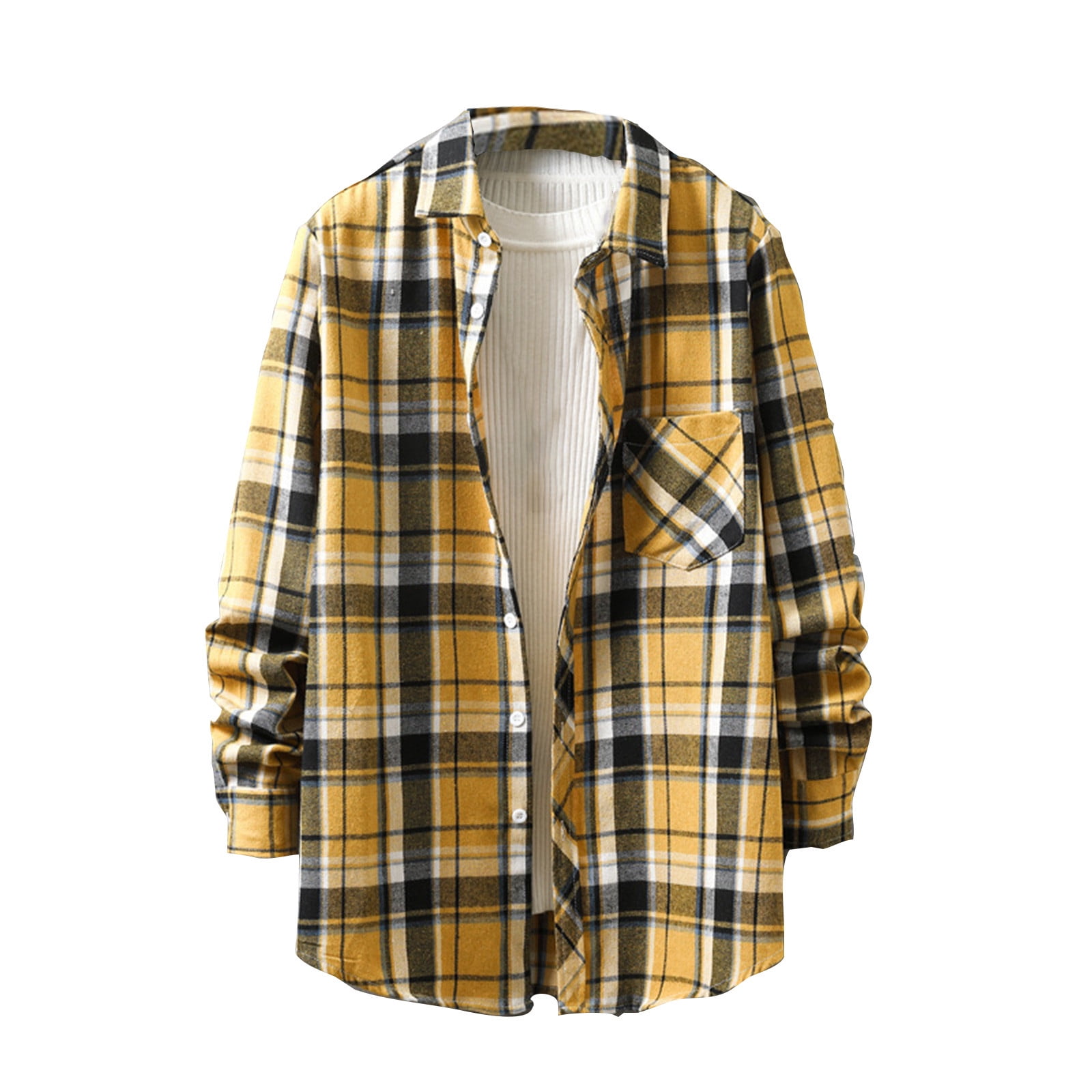 Shirts for Men Long Sleeve Men's Casual Personality Checkered Printing ...