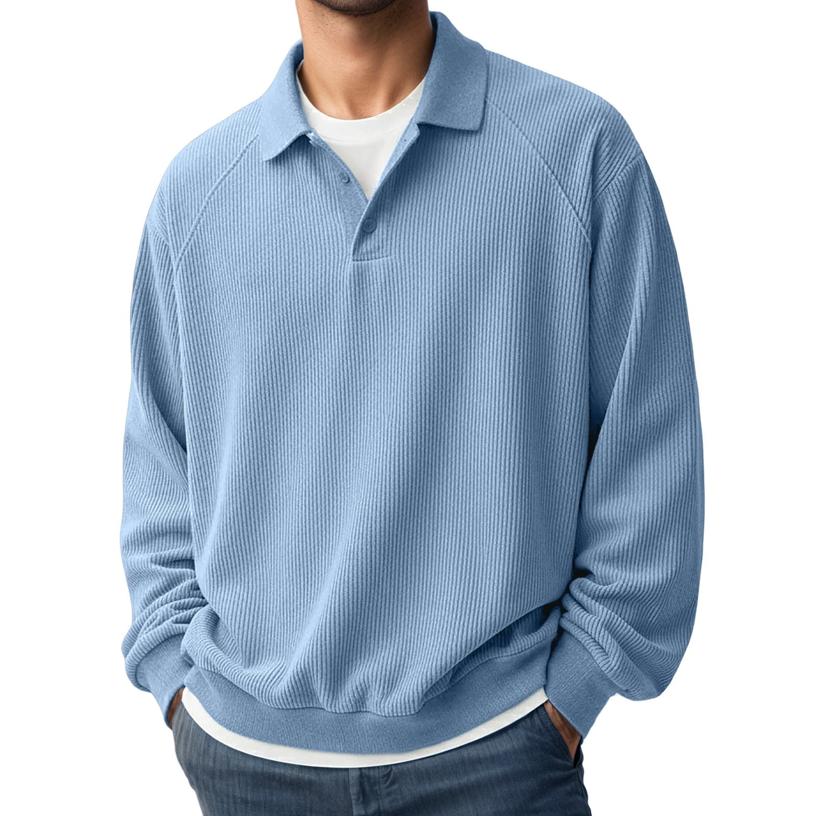 Shirts for Men Solid Color Polo Long Sleeve Spring Shirt Lightweight ...