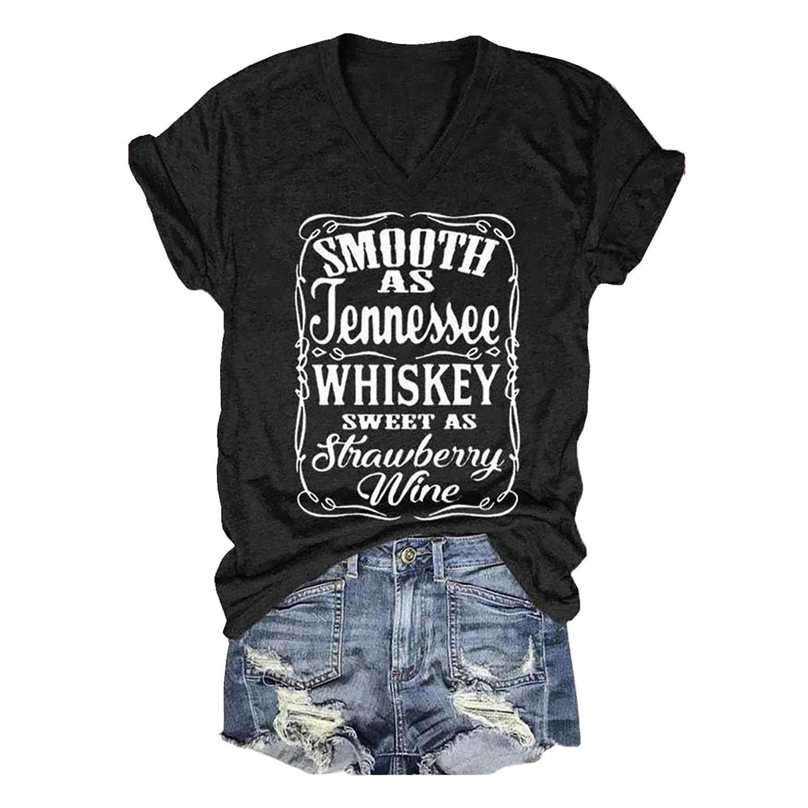 Shirts for Women Graphic Tees V Neck Printed Short Sleeve Casual Summer ...