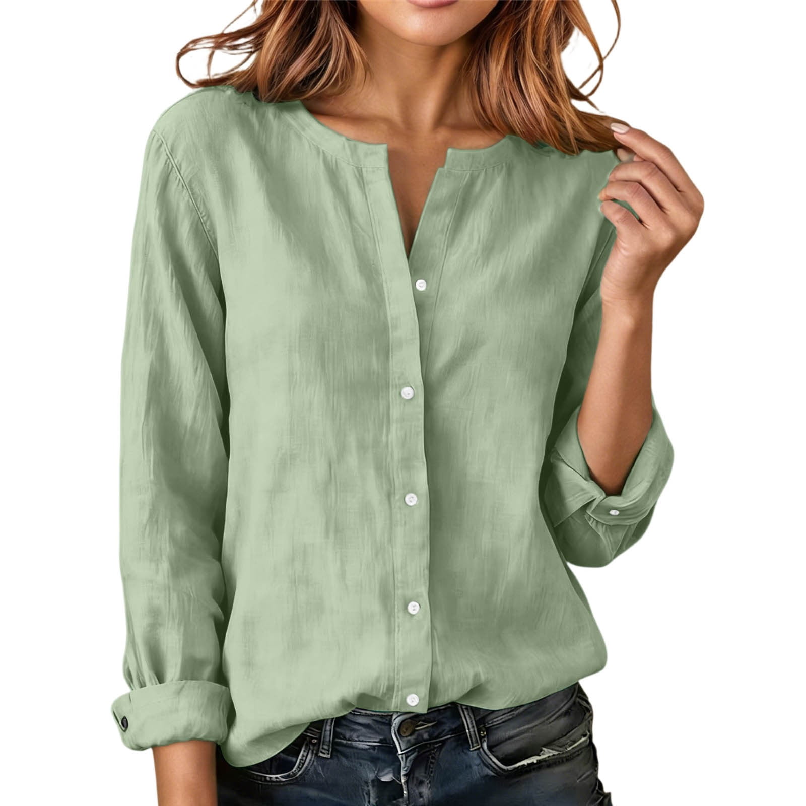 Shirts for Women Trendy Long Sleeve Knit Style Blouse for Women Solid V ...