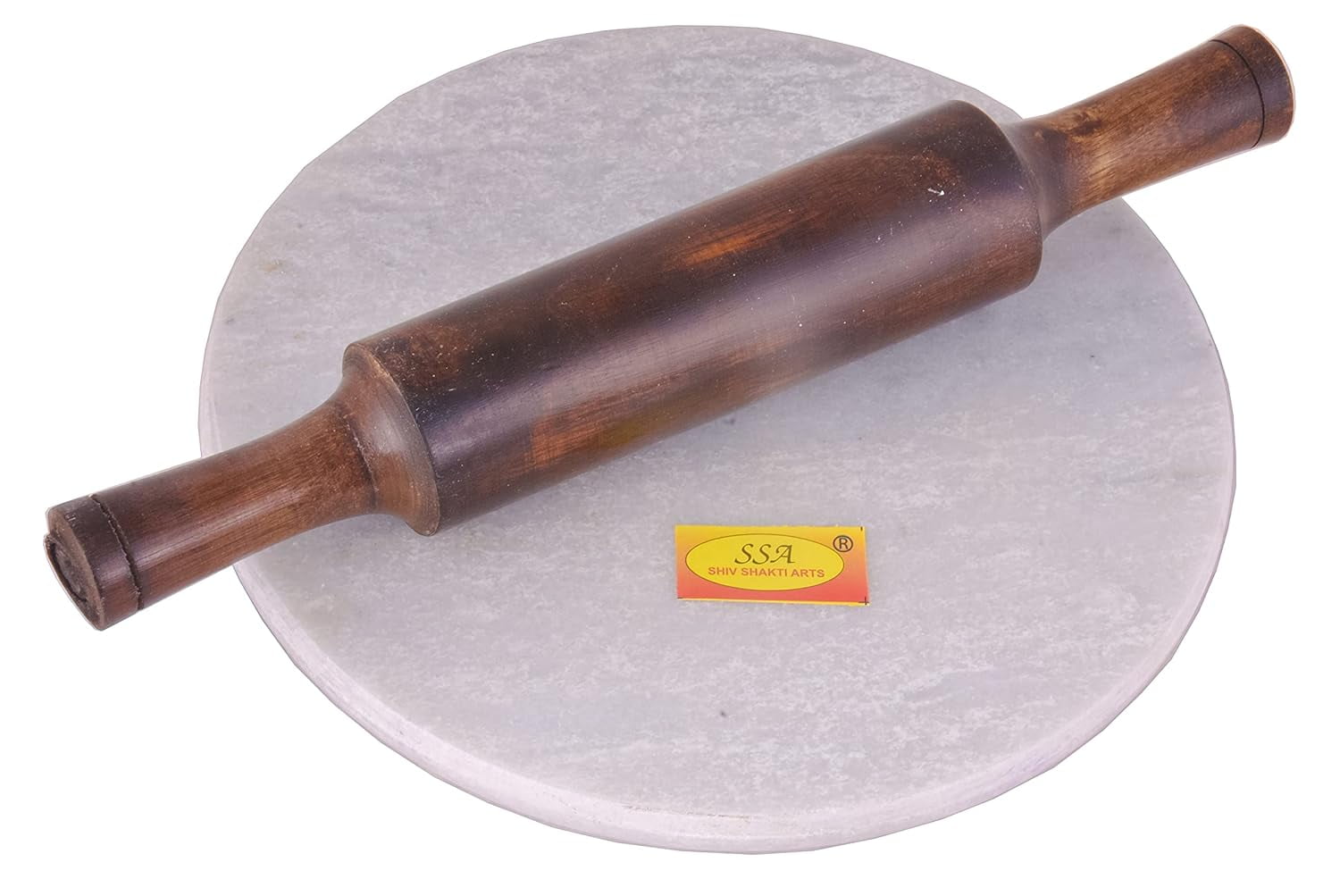 Shiv Shakti Arts Indian White Marble Roti Maker with Wooden BelanWhite ...