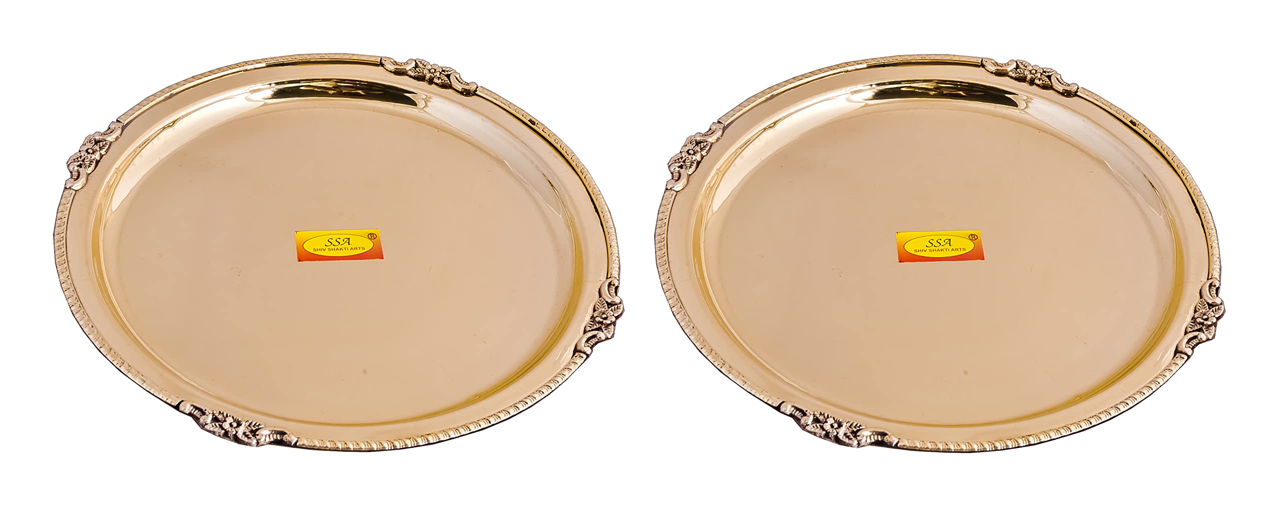 Shiv Shakti Arts® Pure Brass Plane Border Plate/Dinner Plate/Pooja ...