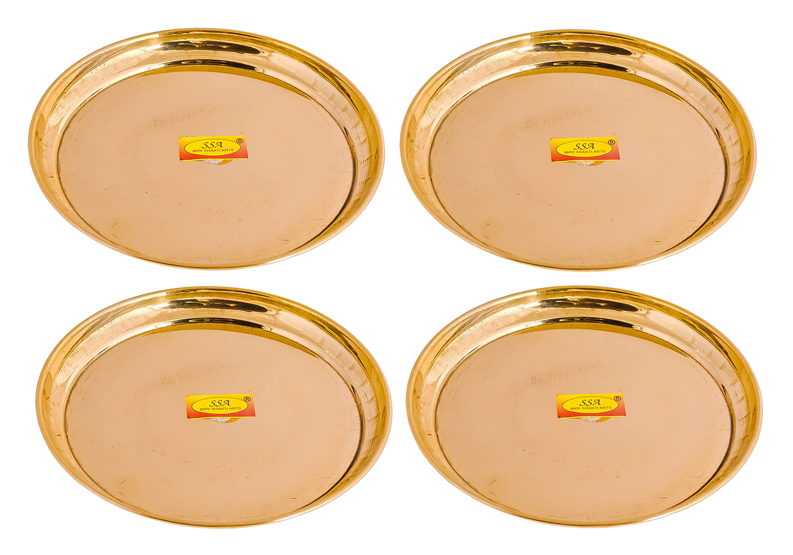 Shiv Shakti Arts® Pure Brass Plane Plate/Dinner Plate/Pooja Thali Set ...