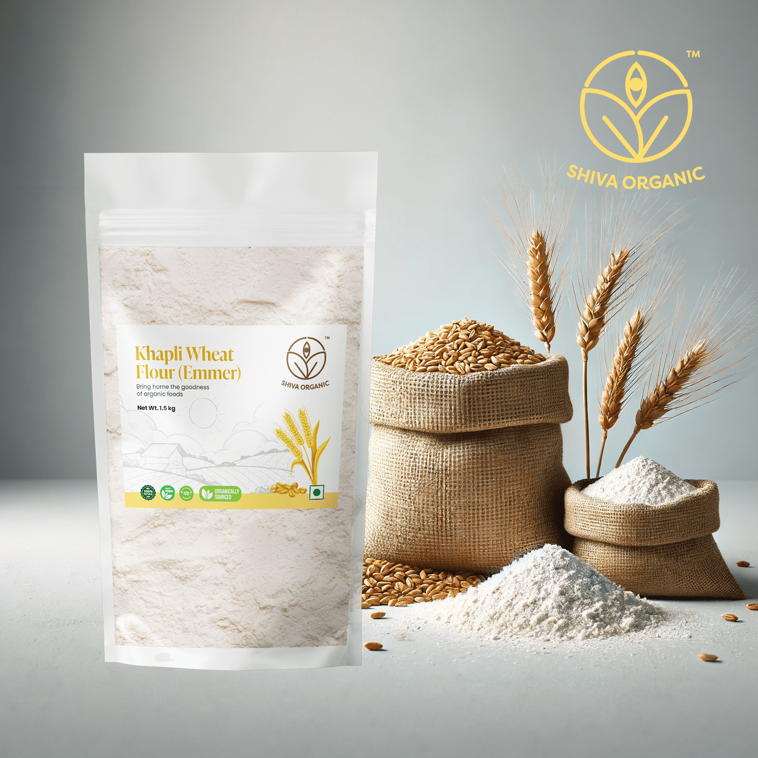 Shiva Organic Khapli Wheat Flour - 52.91 oz | High Fiber, Low Gluten ...