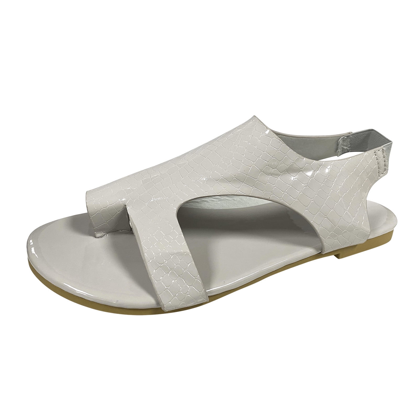 Shixinnn Ladies Casual Solid Colour Leather Over Toe Flat Size Sandals Womens Closed Toe Sandals