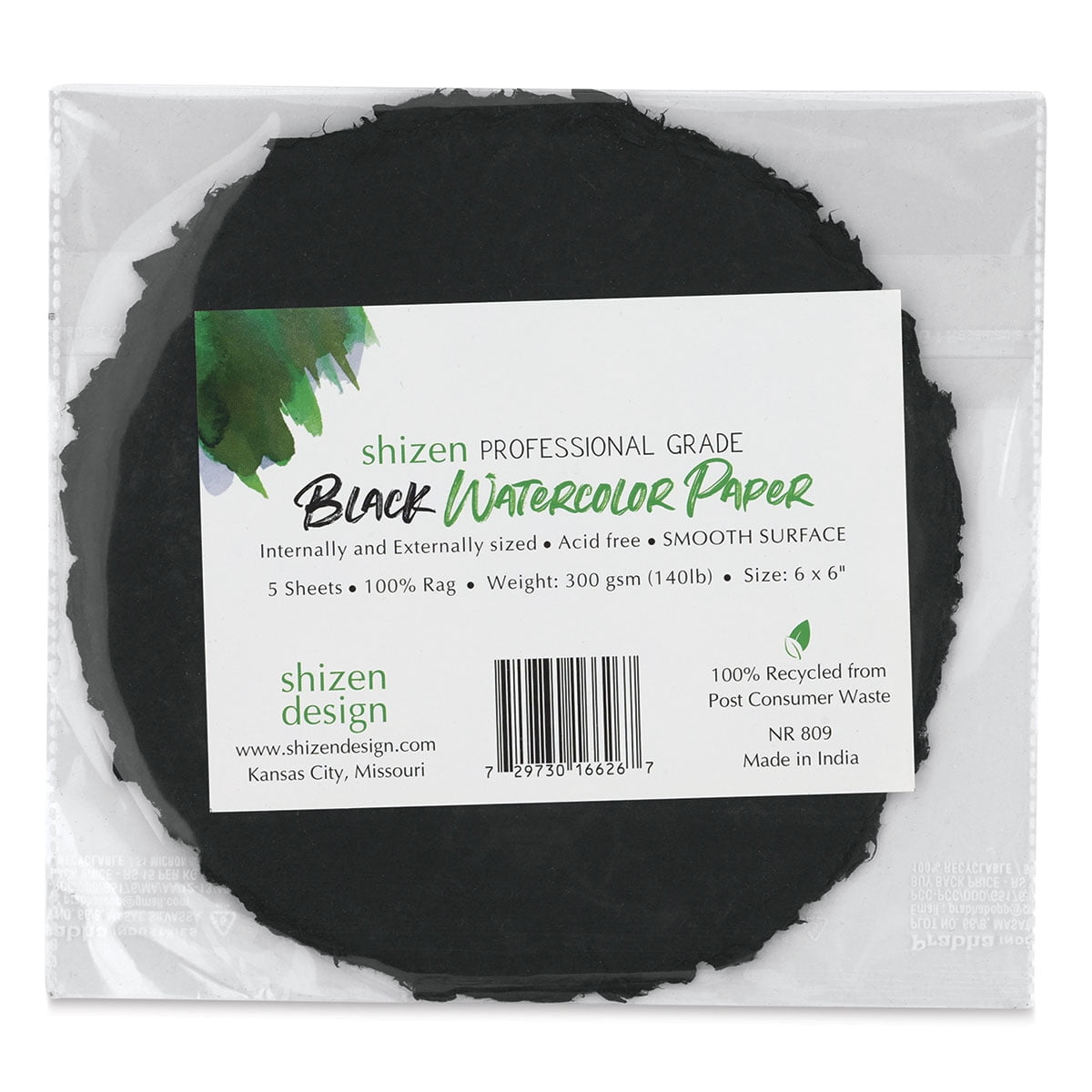 Shizen Black Watercolor Paper - 6" Round, Hot Press/Smooth, 5 Sheet Pkg ...