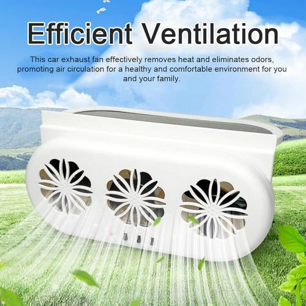 Shkalacar USB & Solar Powered Car Window Exhaust Fan with 3 Air Outlet ...