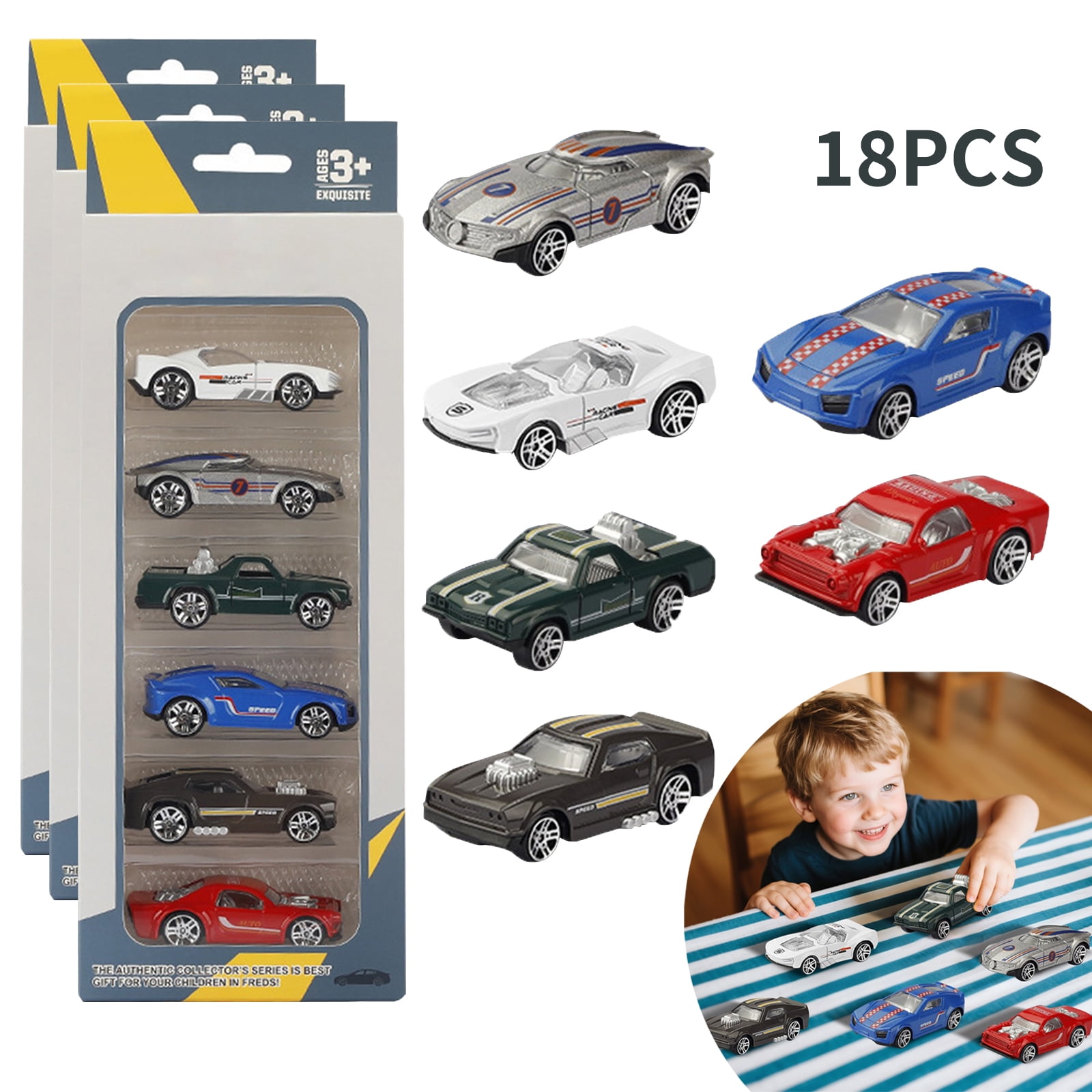 Shkhoas 18pcs Friction-Powered Metal Race Cars Pull-Back Toys for Kids ...