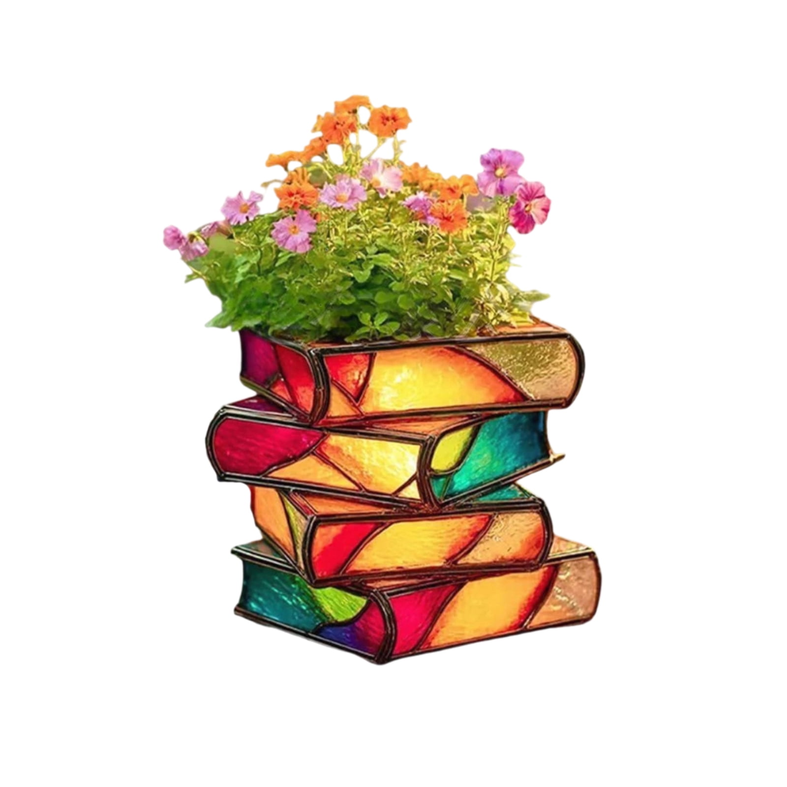 Shkhoas 2025 Stacked Books Flower Pot, Novelty 3D Colored Acrylic Book ...