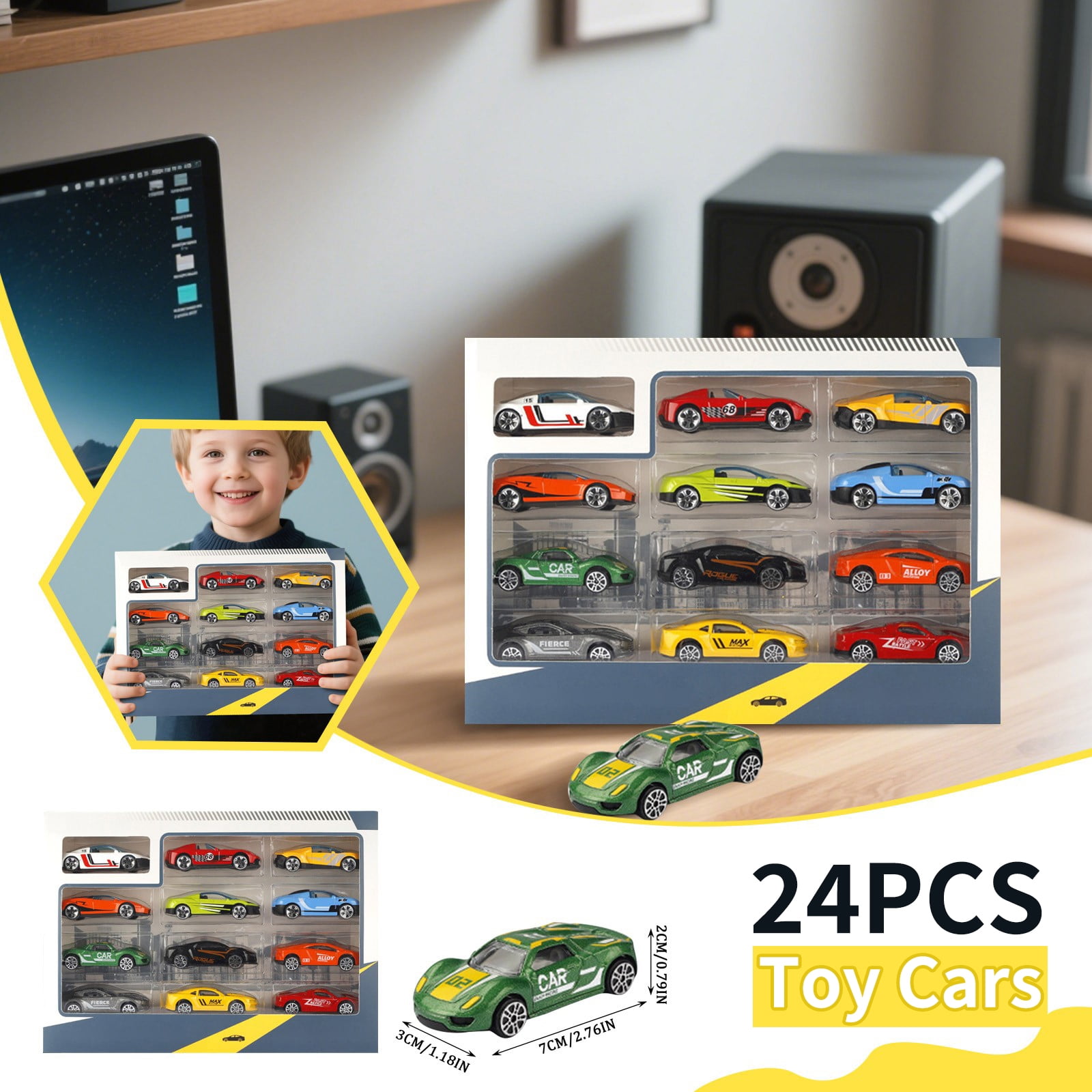 Shkhoas 24pcs Toy Cars & Trucks Track Bundle Different Themed 1:64 Scale Vehicles for Collectors ...