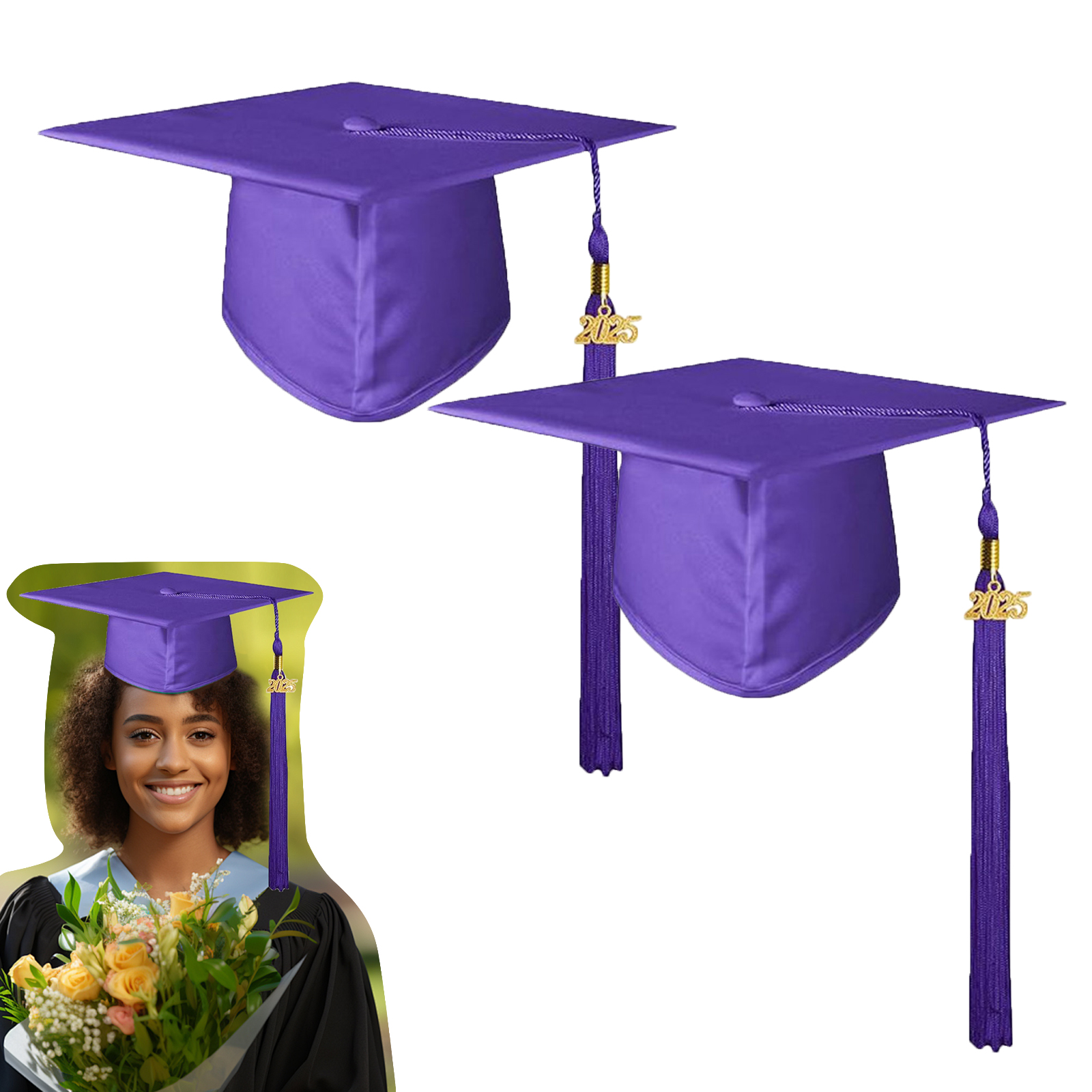 Shkhoas 2PCS Graduation Matte Graduation Cap with 2025 Tassel for High ...