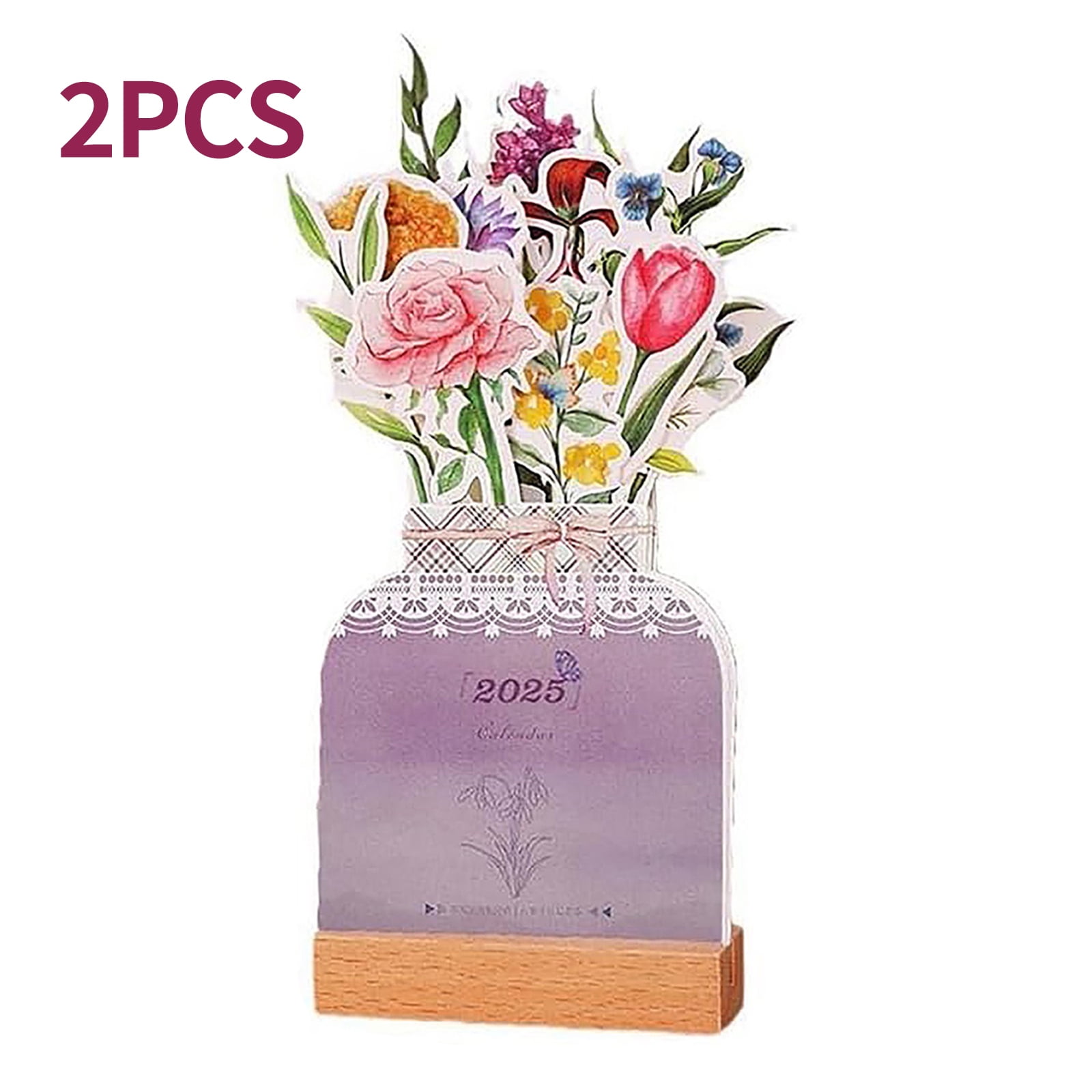 Shkhoas 2pcs 2025 Bloomy Flower Calendar Vase Shaped New Year Monthly ...