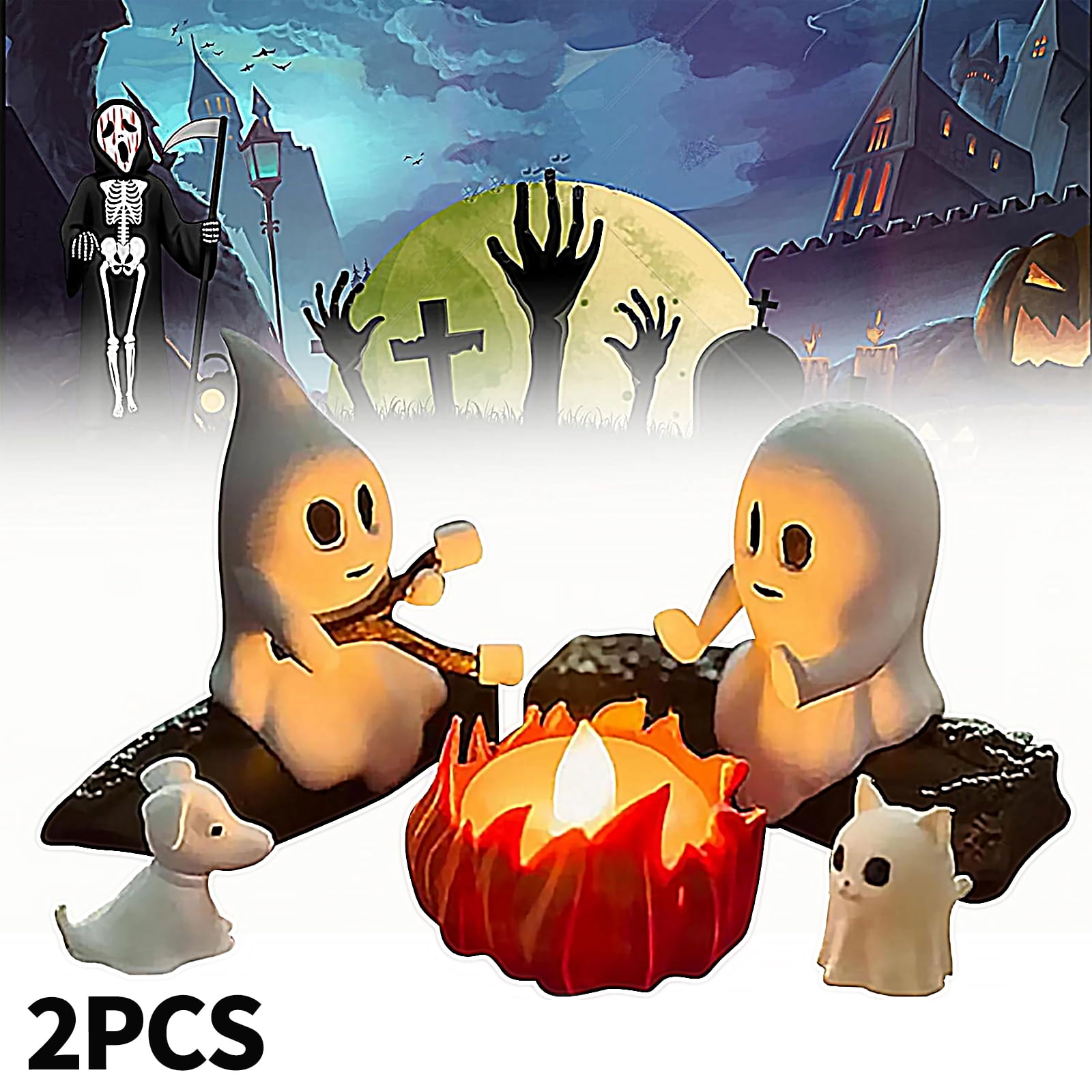 Shkhoas 2pcs Ghost Campfire Gathering, Ghost Campfire Flickering Nightlight, Flickering LED ...