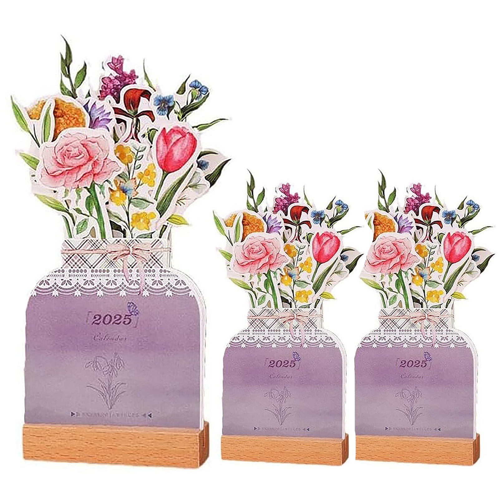 Shkhoas 3pcs 2025 Creative Flower Desk Calendar Vase Shaped New Year ...
