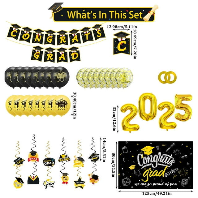 Shkhoas Glitter Graduation Banner 2025 Black & Gold "Class of 2025 ...