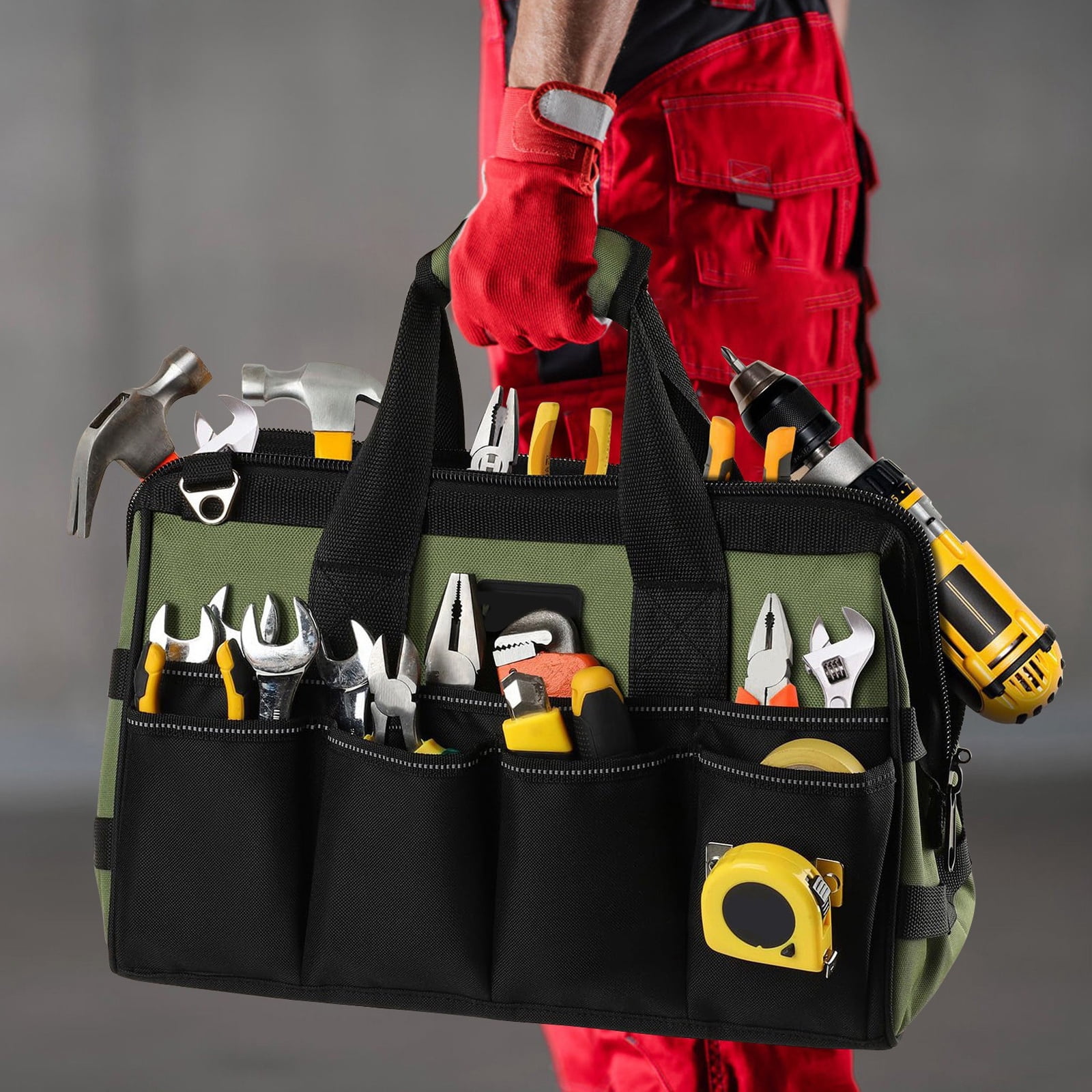 Shkhoas Heavy Duty Tool Bag 16 Inch, 16-Pocket Portable Soft Tool Box ...