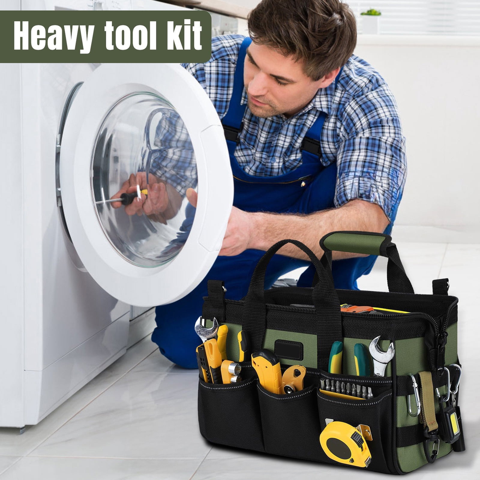 Shkhoas Heavy Duty Tool Bag 16 Inch, 16-Pocket Portable Soft Tool Box ...