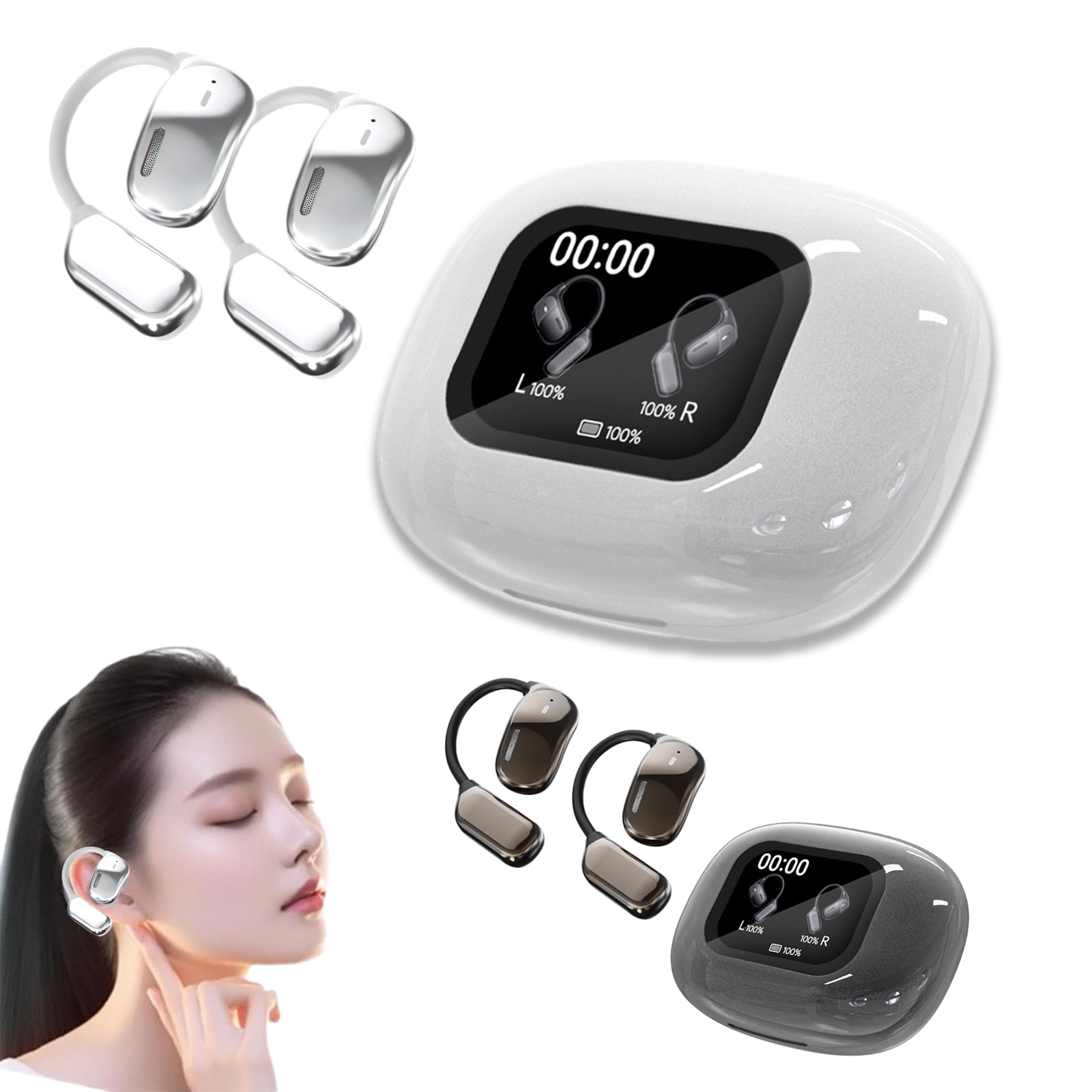 Shkhoas Intelligent Touch Screen Open Ear Bluetooth 5.4 Headphones 2025 ...
