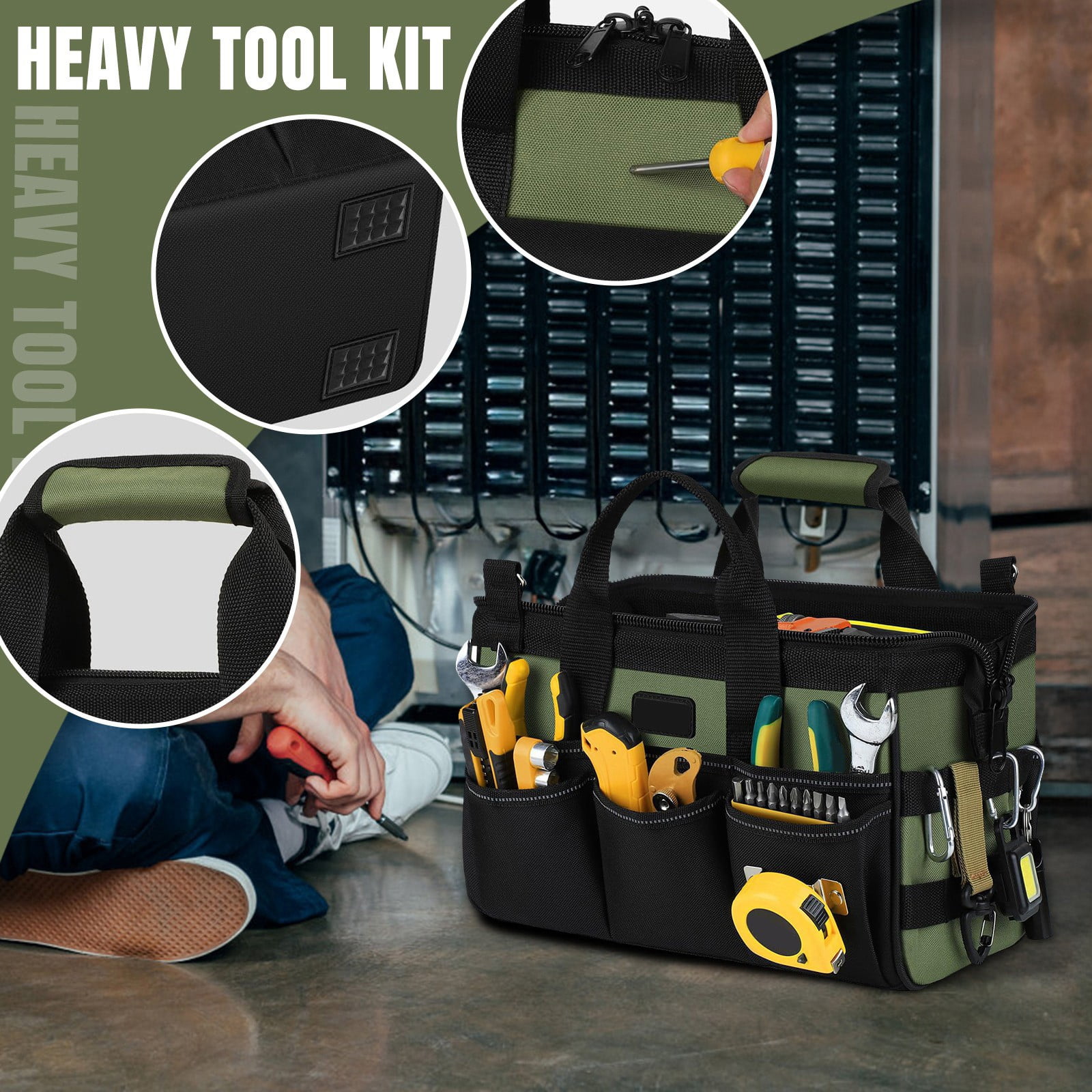 Shkhoas Large Tool Bag For Men Heavy Duty, Drill Bag Tool Bag Organizer ...