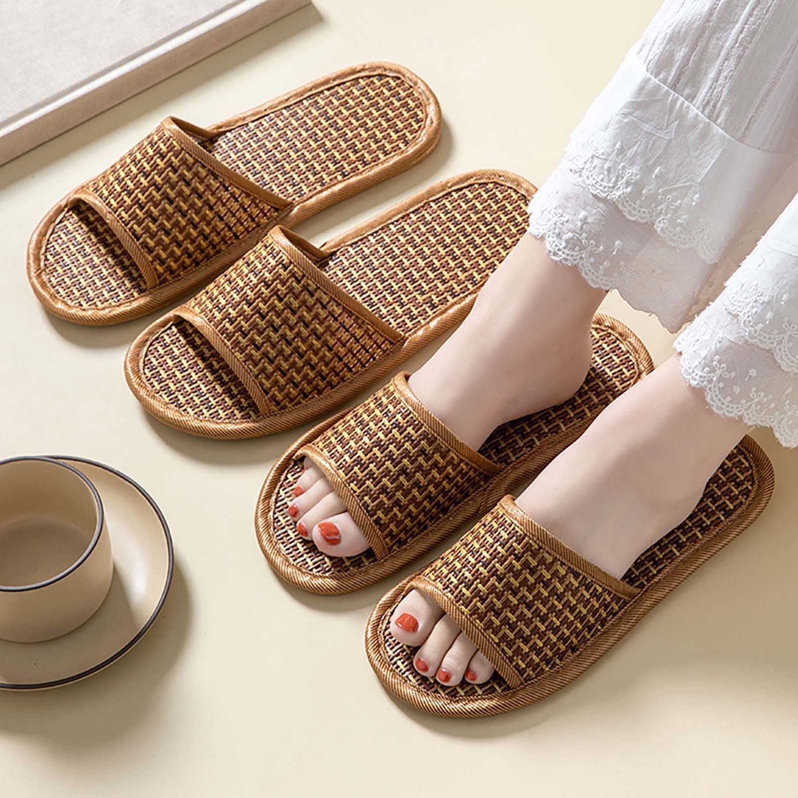 Shkhoas Men's/Women's Tatami Straw Rattan Grass Sandal Slipper,Thin ...