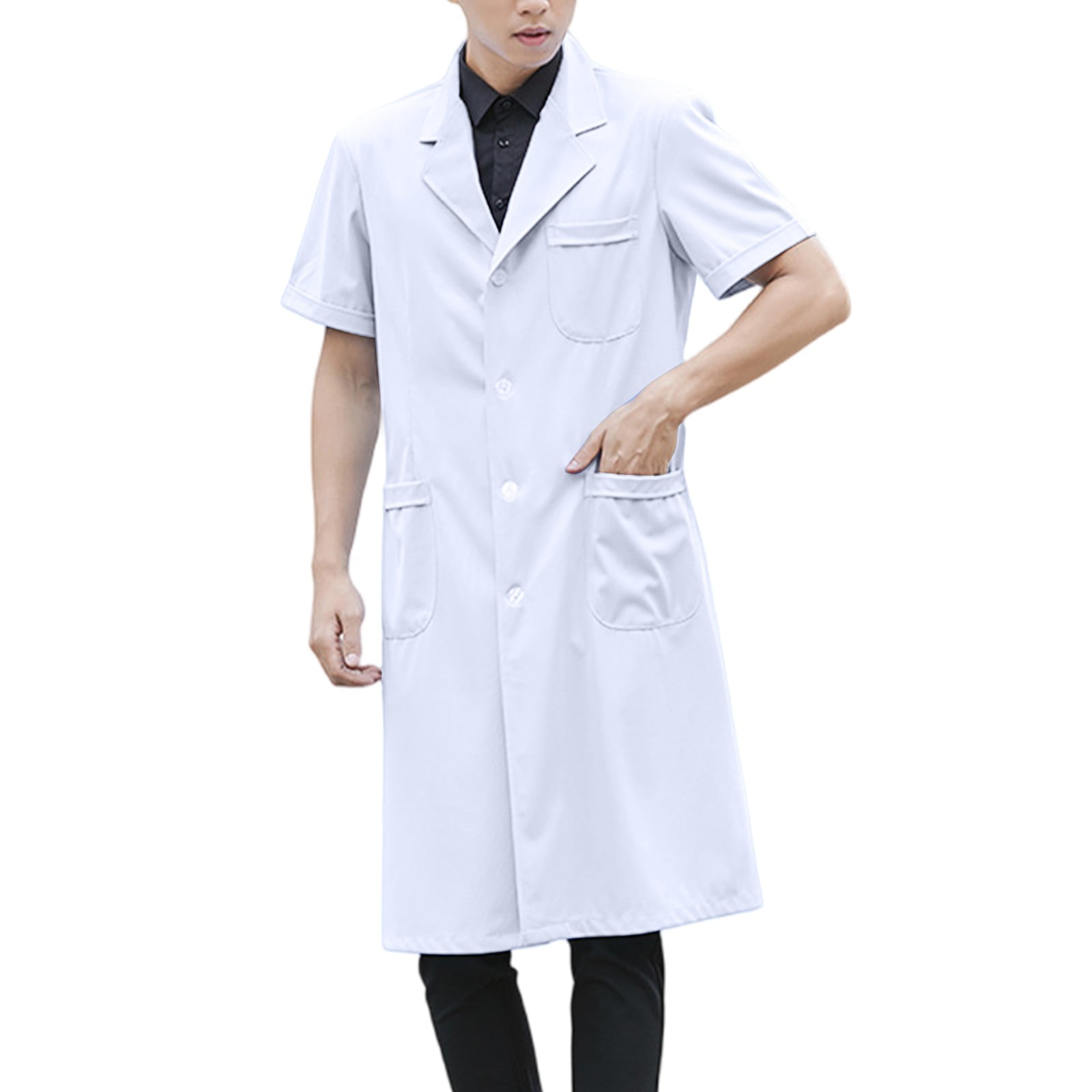Shkhoas White Lab Coat for Men Short Sleeve Polyester Cotton Fabric ...