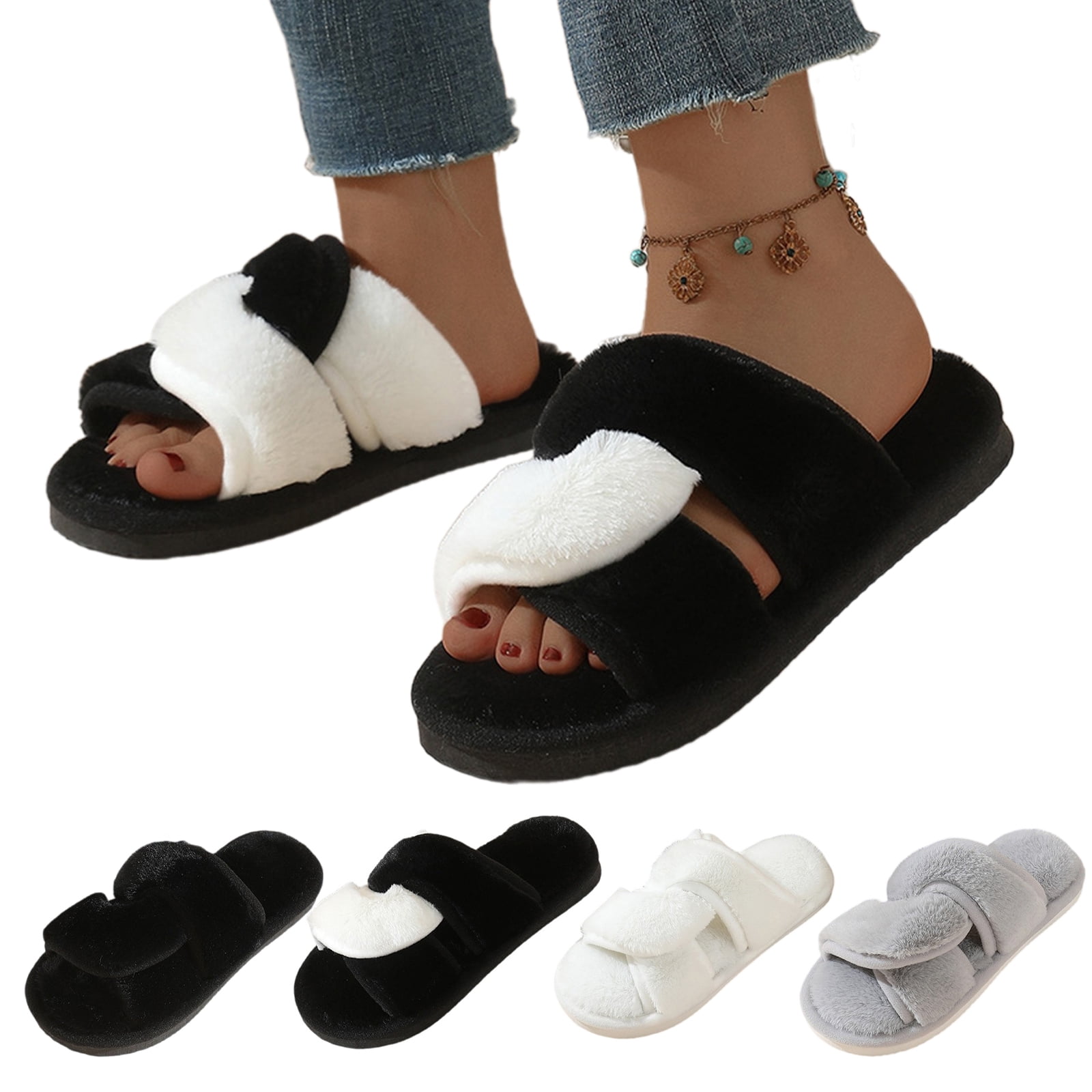 Shkhoas Women's Adjustable Diabetic Slippers Memory Foam House Shoes ...