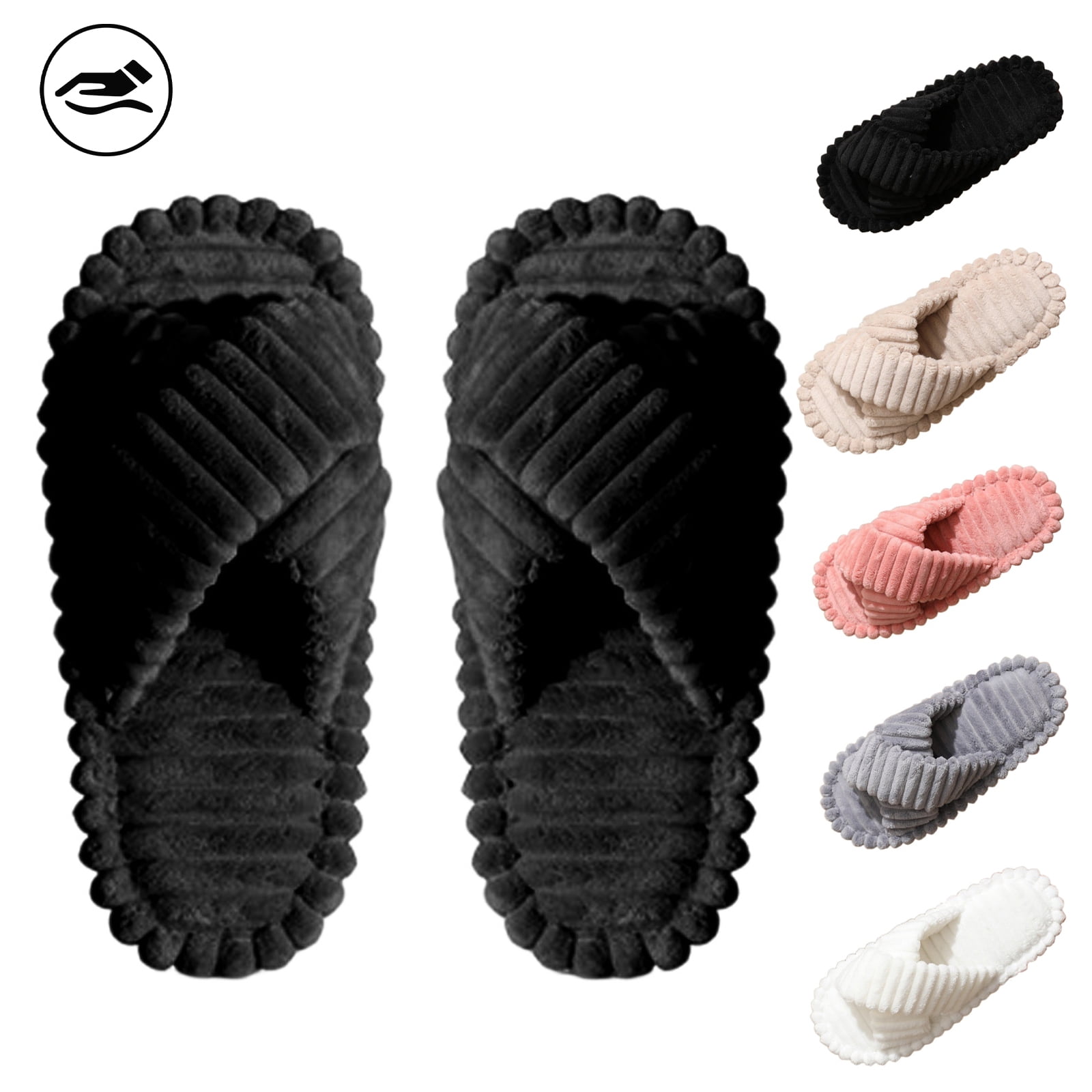 Shkhoas Womens Fuzzy Slides Fluff Slippers Women's Cross Band Slippers ...