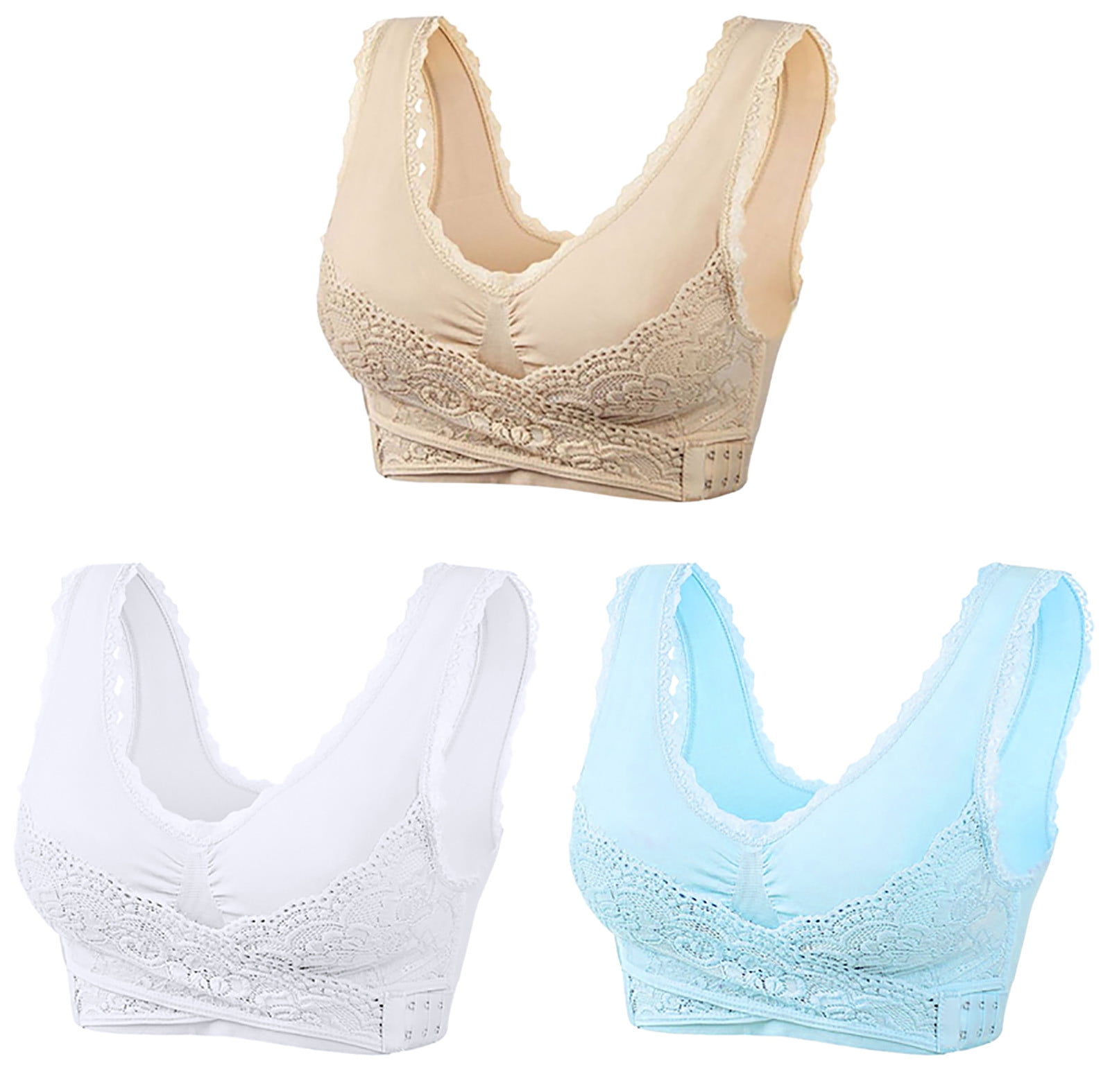 Shldybc 3PC Women's Bras Wireless Full Cover Plus Size Sexy Comfort ...