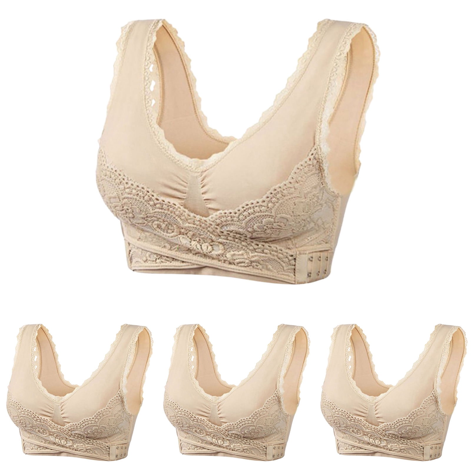 Shldybc 4PC Women's Bras Wireless Full Cover Plus Size Sexy Comfort ...