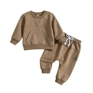 Coerni Toddler Baby Boy Girl Fall Winter Outfit Fleece Pullover Sweatshirt Tops Solid Pants Kids ...