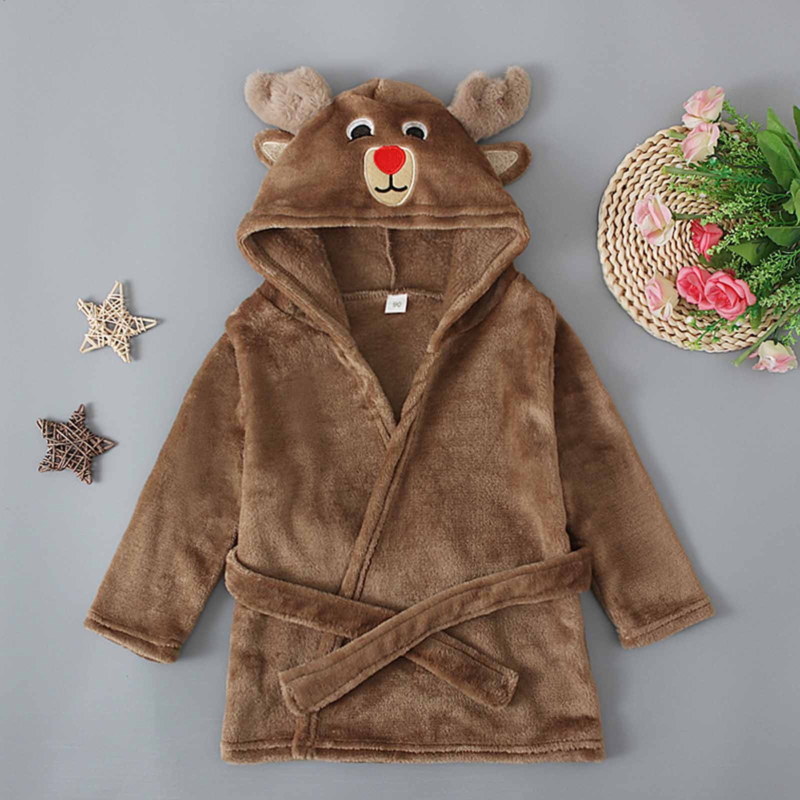 Shldybc Christmas Boys Girls Robes Kids Hooded Sleepwear Soft Fleece ...