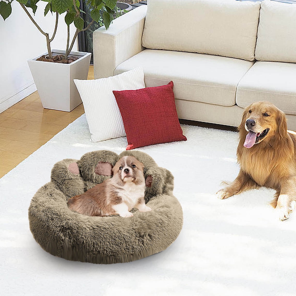Shldybc Cozy and Comfy Dog Bed & Cat Bed - All Seasons Paw Shape Warm ...