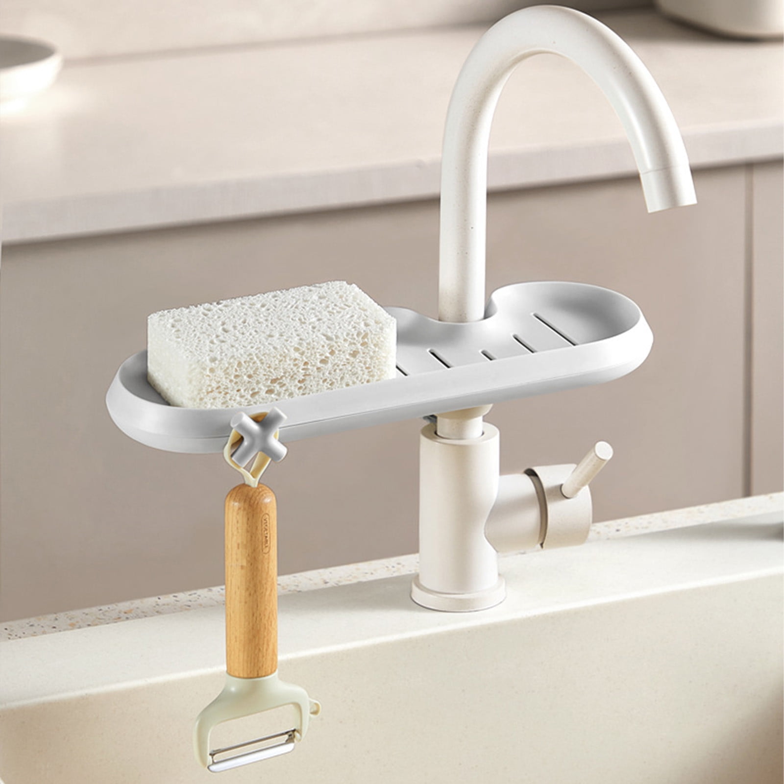 Shldybc Faucet Sponge Holder for Kitchen Sink Shower Soap Organizer for ...