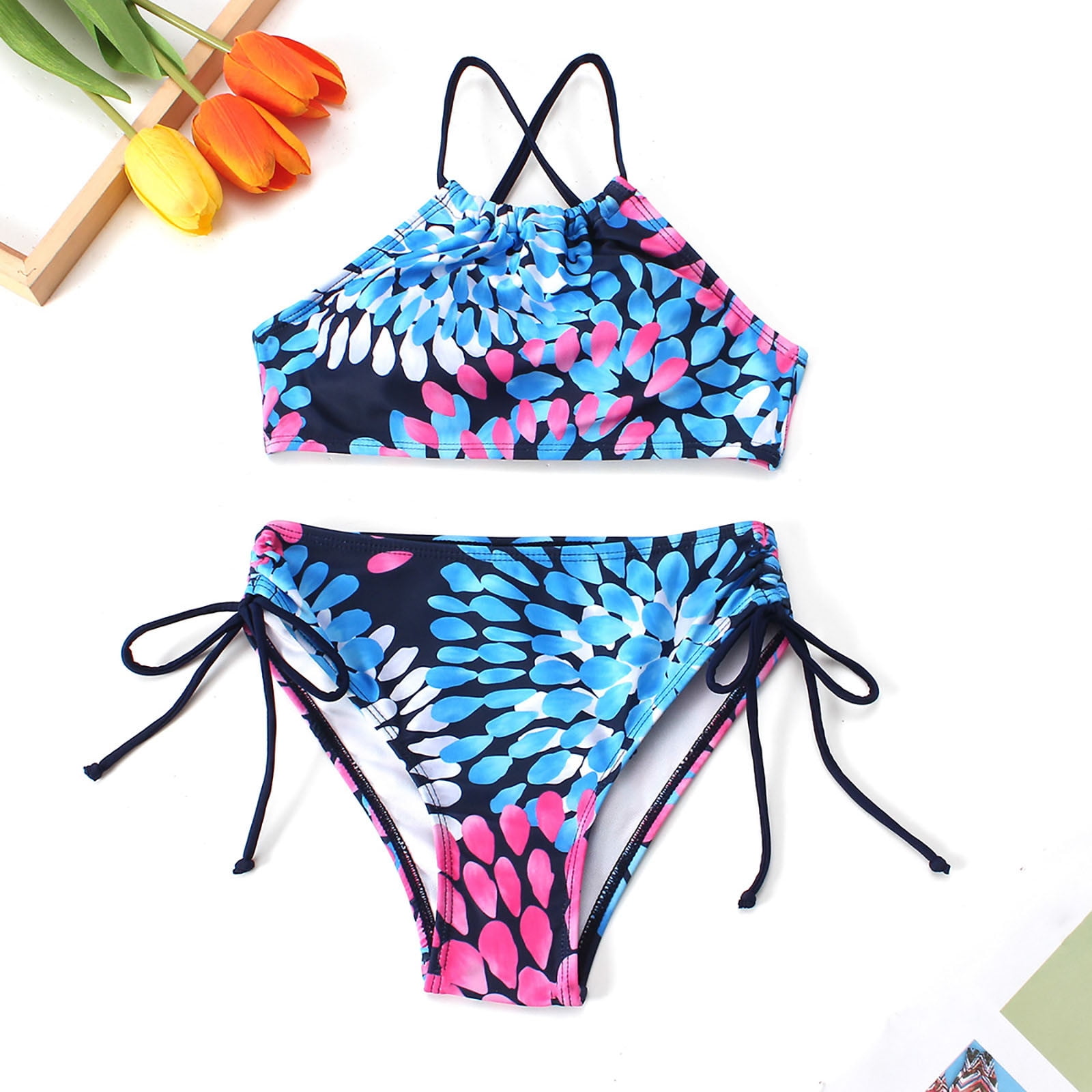 Shldybc Girls Cute Floral Print Bikini Bathing Suit Summer Fashion Cute Bikini Set Girls Sling