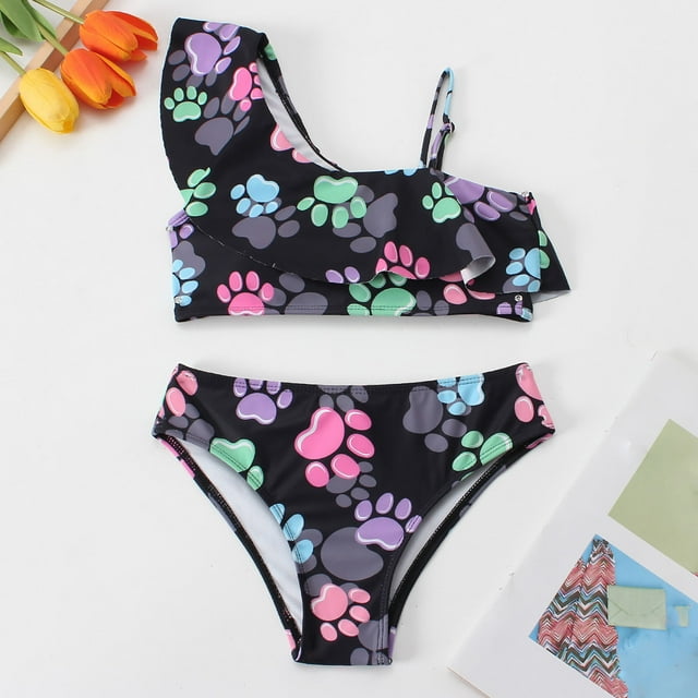 Shldybc Girls One Shoulder Bikini Bathing Suits 2 Piece Swimsuits