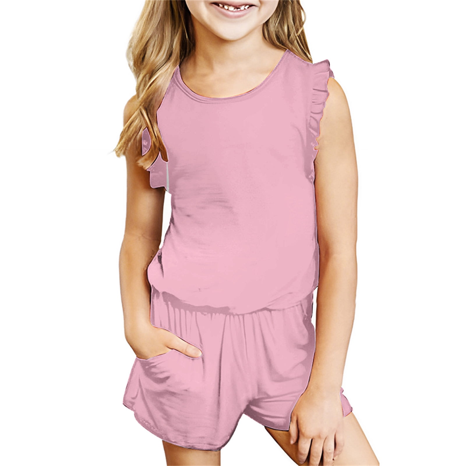 Shldybc Girls Pajamas Short Sets Boys Girls Comfortable Solid Color ...