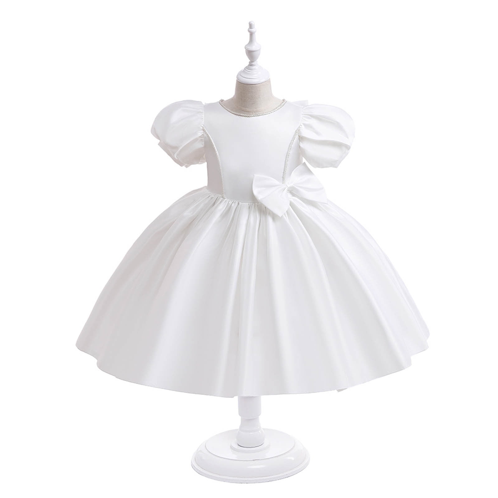 Shldybc Girls Princess Tulle Lace Flower Pageant Dress Puff Sleeve Bow ...