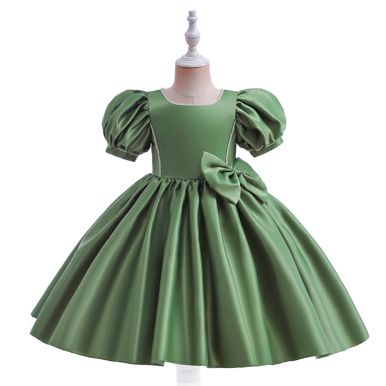 Shldybc Girls Princess Tulle Lace Flower Pageant Dress Puff Sleeve Bow ...