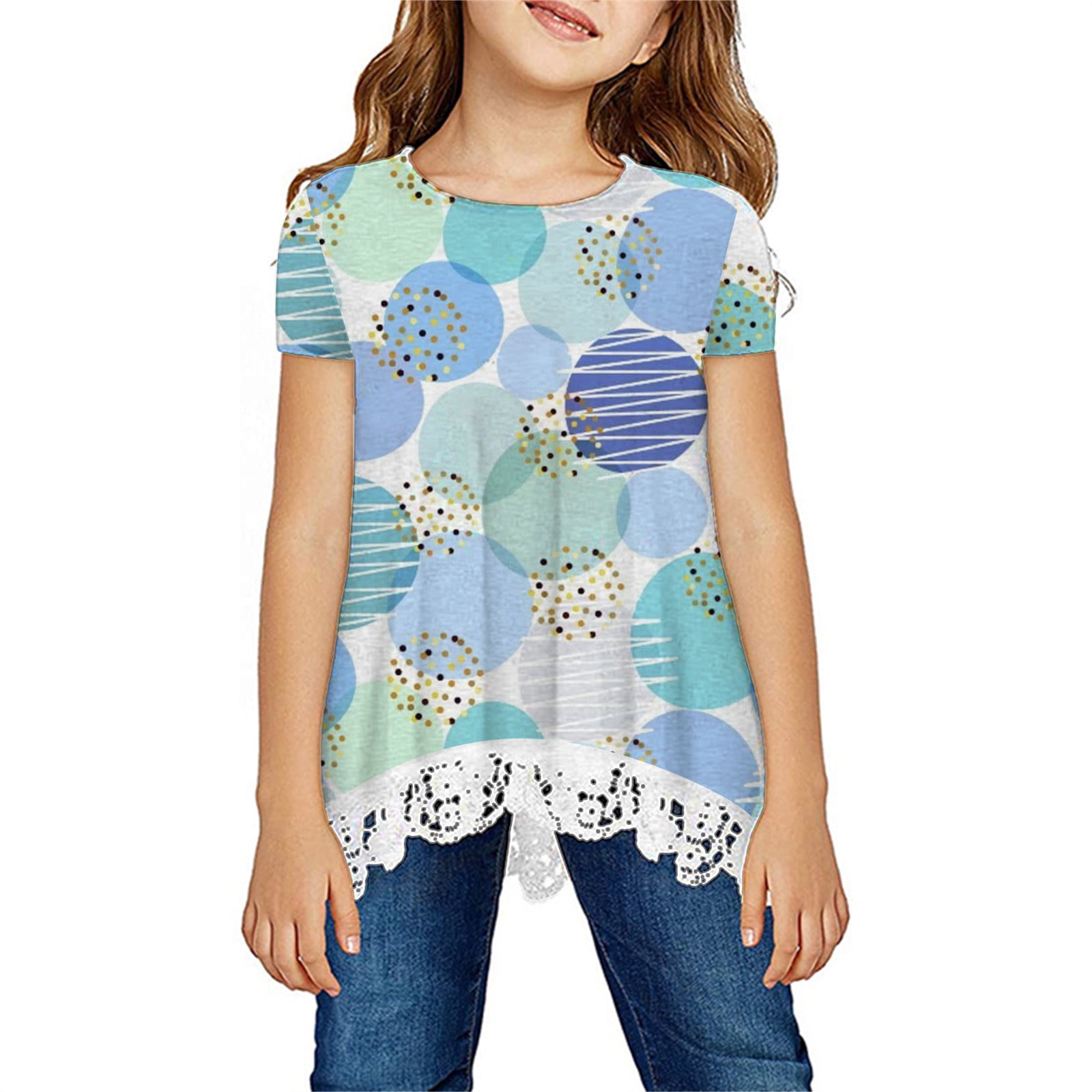 Shldybc Girls Shirts Summer Tops Cotton Linen Short Sleeve Color Print ...