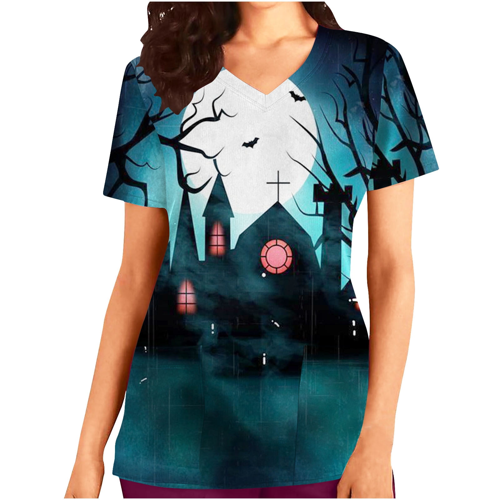 Shldybc Happy Halloween Womens Nursing Scrubs Tops Working Uniform ...
