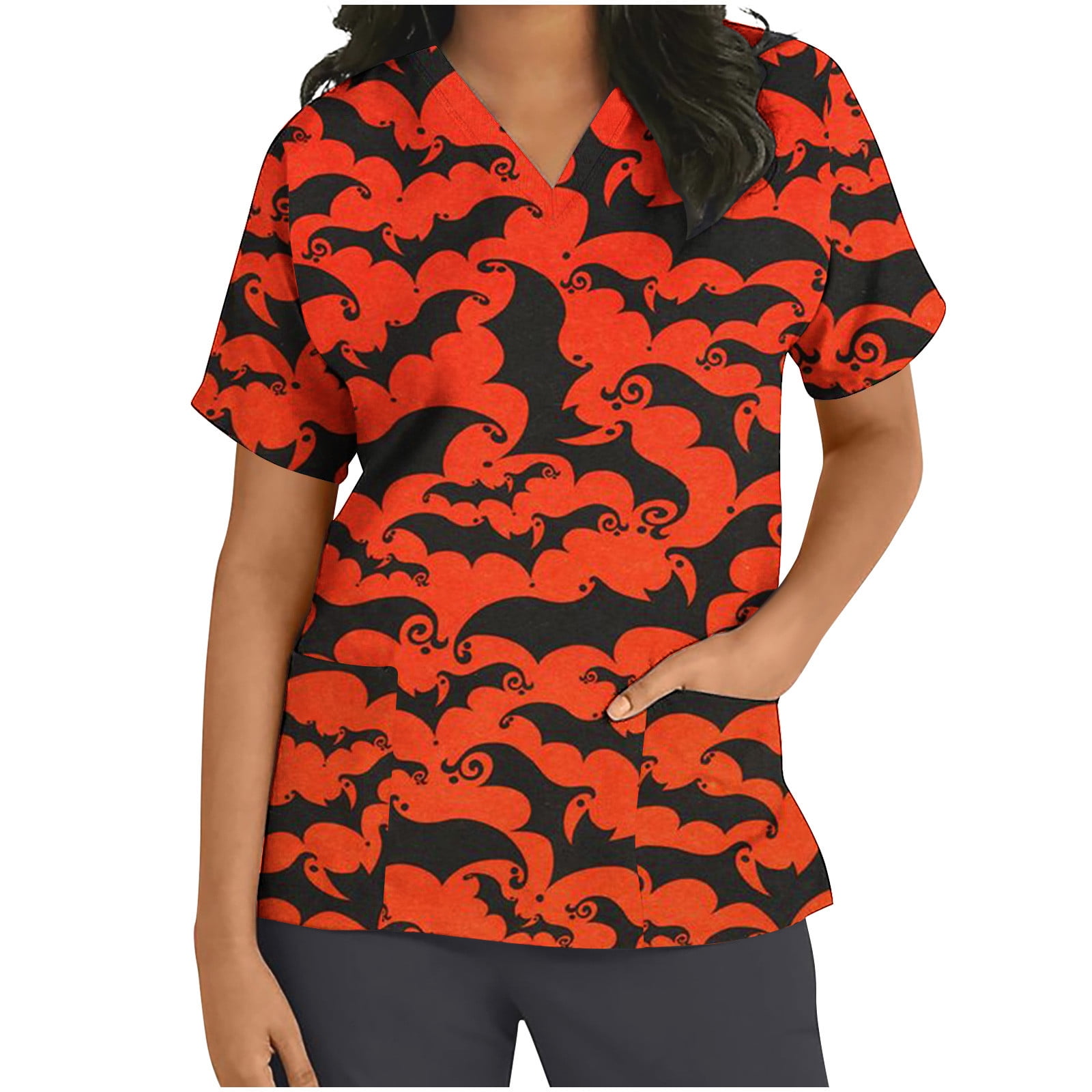 Shldybc Happy Halloween Womens Nursing Scrubs Tops Working Uniform ...