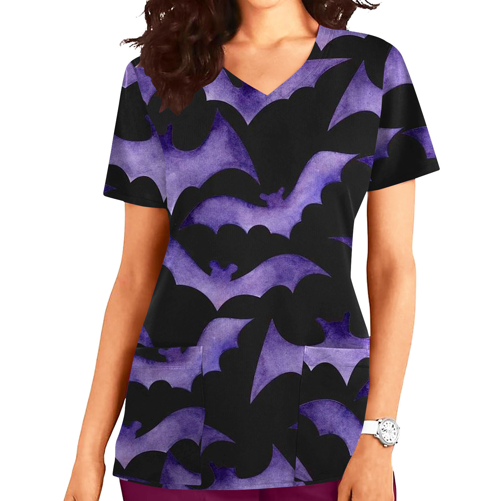 Shldybc Happy Halloween Womens Nursing Scrubs Tops Working Uniform ...