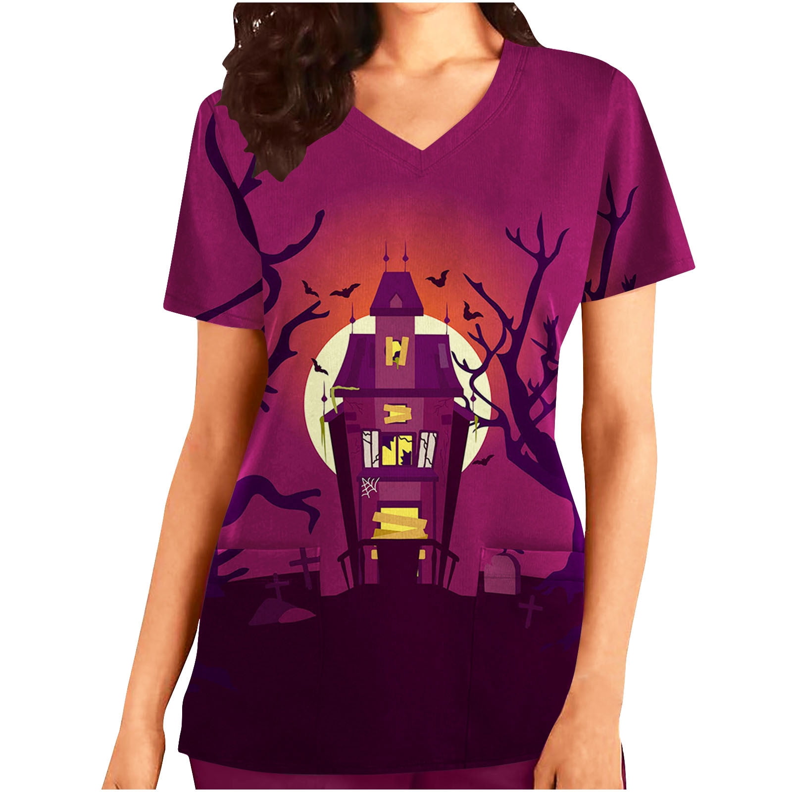 Shldybc Happy Halloween Womens Nursing Scrubs Tops Working Uniform ...