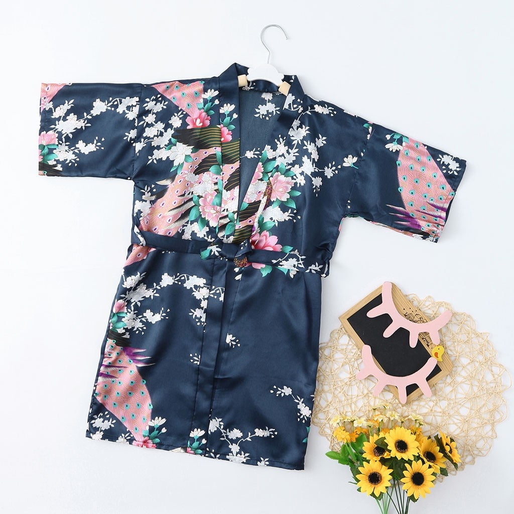 Shldybc Kids Girl's Kimono Robe, Dressing Gown Bathrobe Nightwear for ...