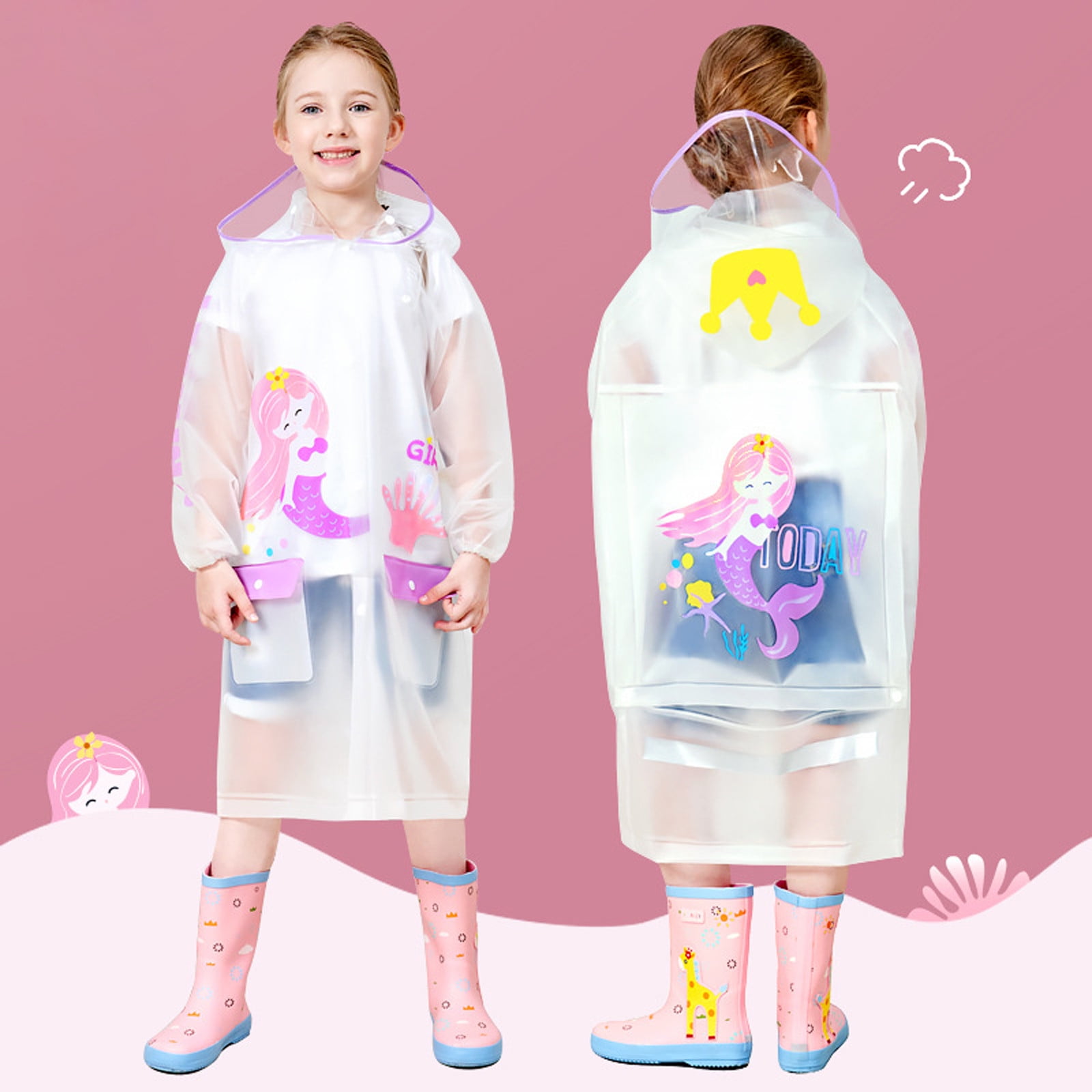 Shldybc Kids Rain Coat for Girls Boys Cute Toddler Rain Wear Children ...