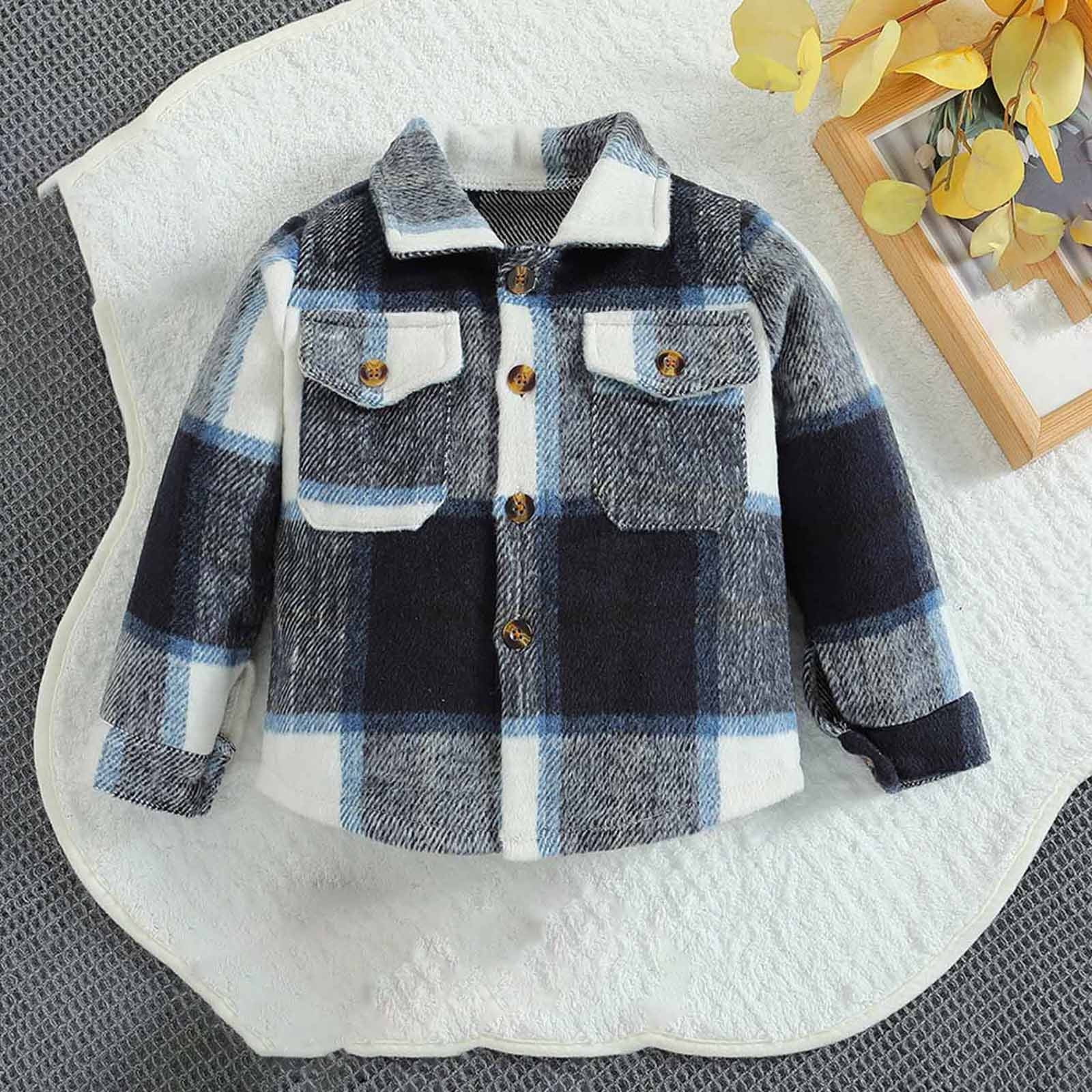 Shldybc Kids Toddler Flannel Shirt Jacket Plaid Long Sleeve Lapel ...