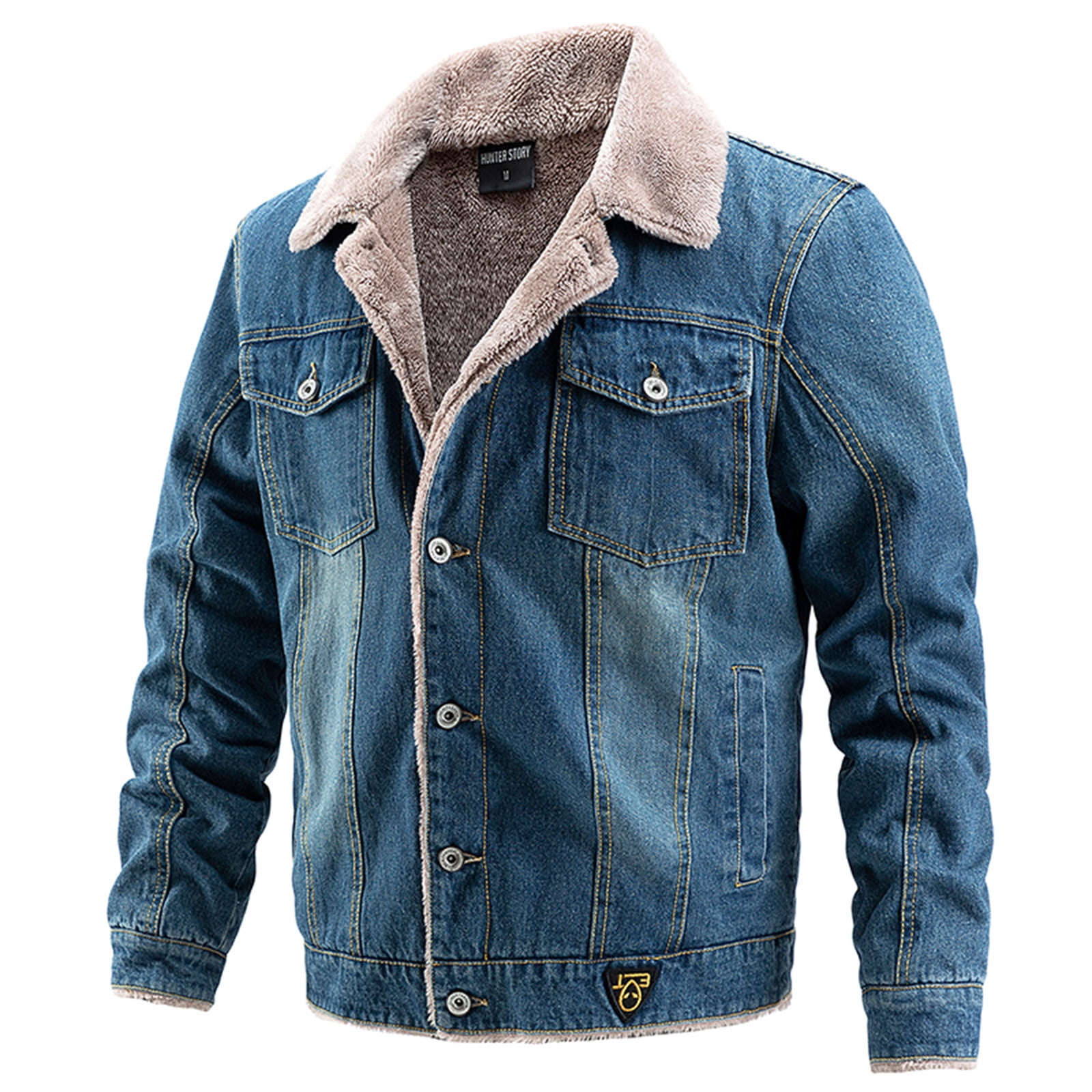 Shldybc Men's Fleece Jean Jacket Winter Cotton Fleece Lined Denim ...