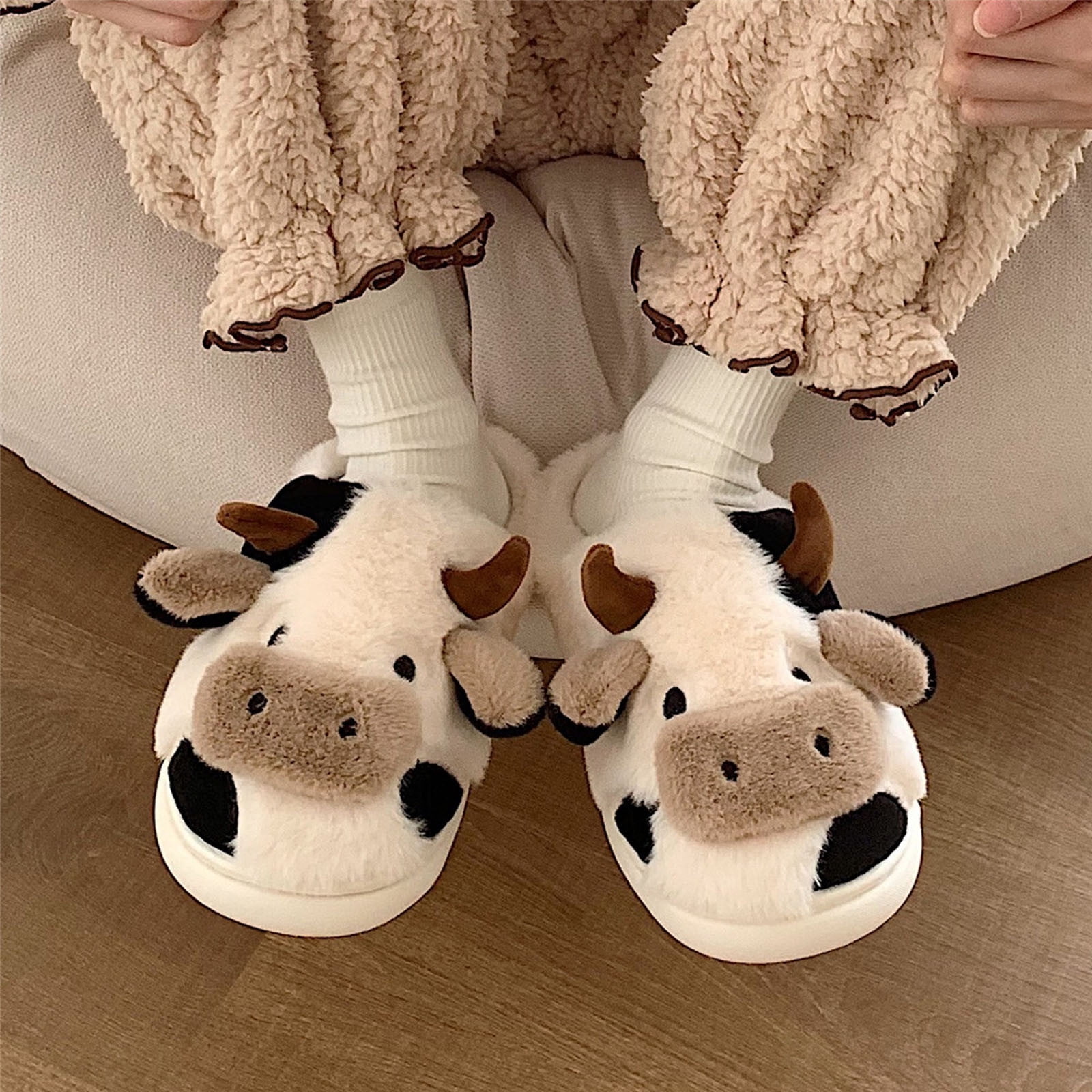 Shldybc Men's and Women's Cotton Slippers, Cow Slippers for Women Men Cute Cow Slides Indoor ...