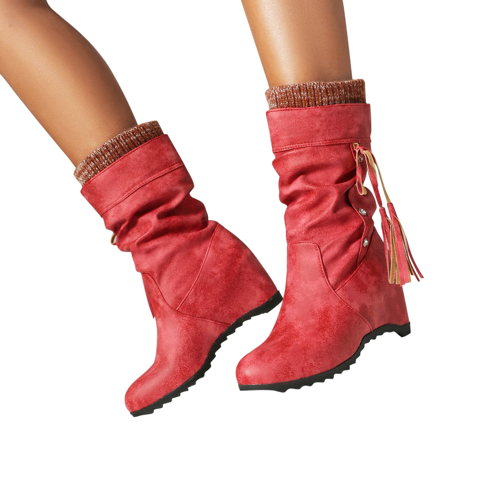 Shldybc Mid Calf Wedge Boots for Women, Current Season Winter New Black ...